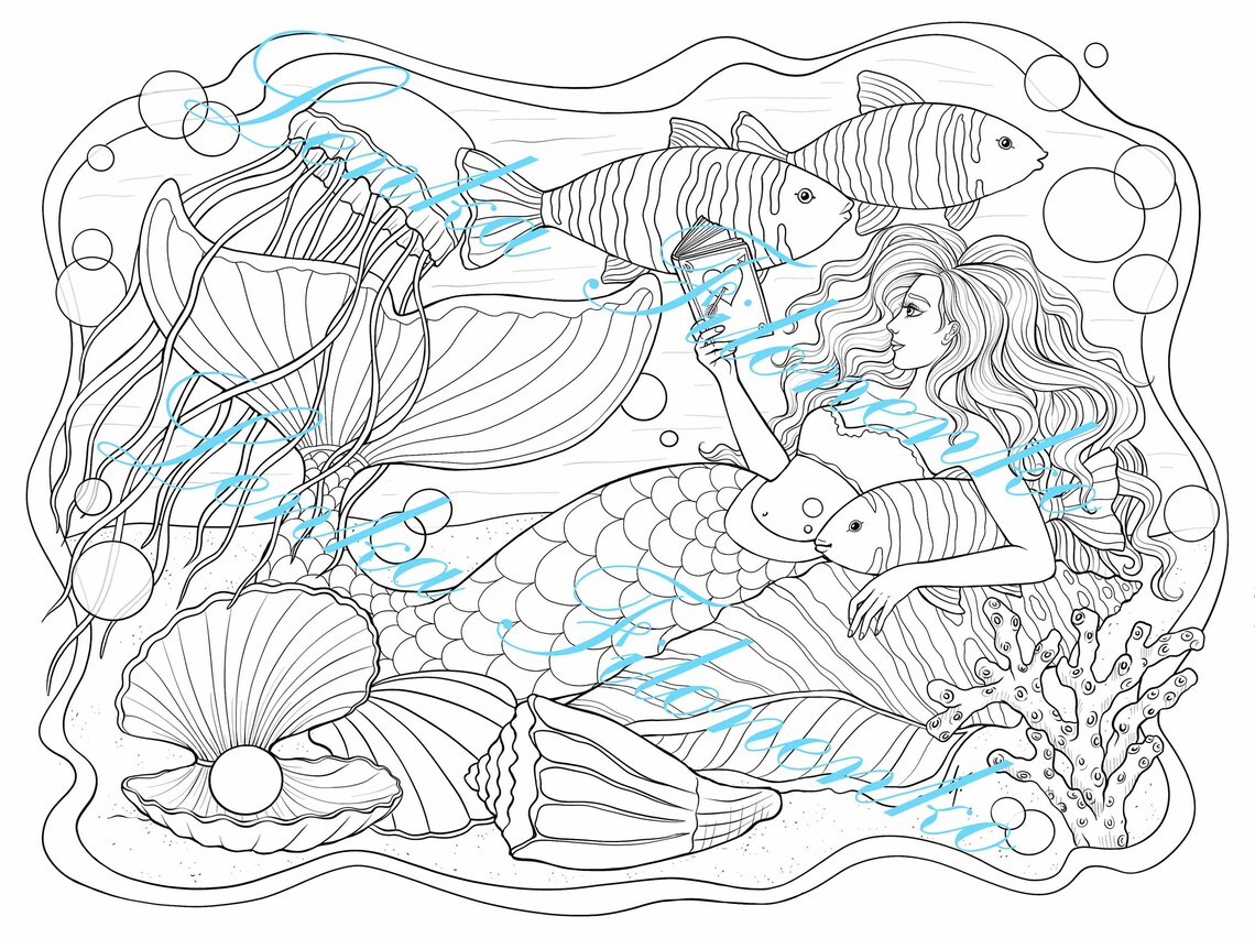 Coloring Page Mermaid Line Art PDF Download and Print - Etsy