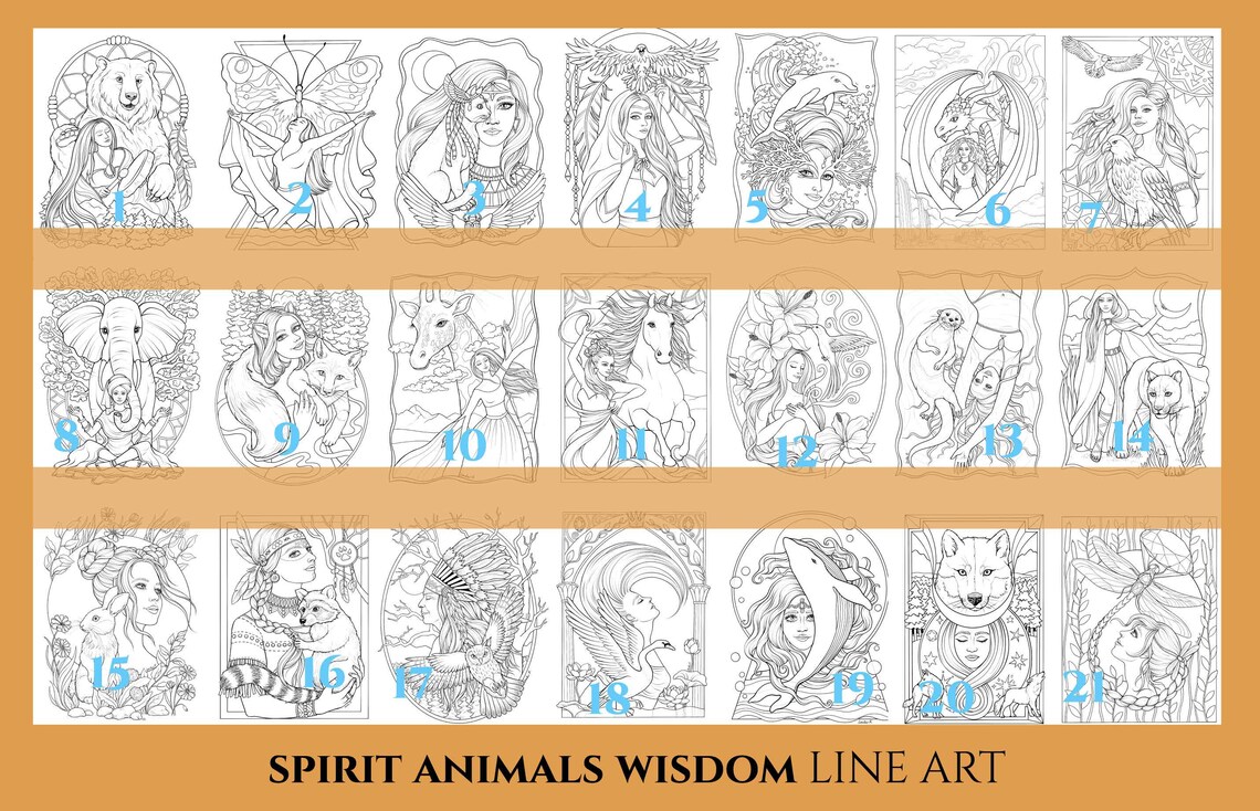 Printable Line Art Spirit Animals Coloring Book PDF Download - Etsy