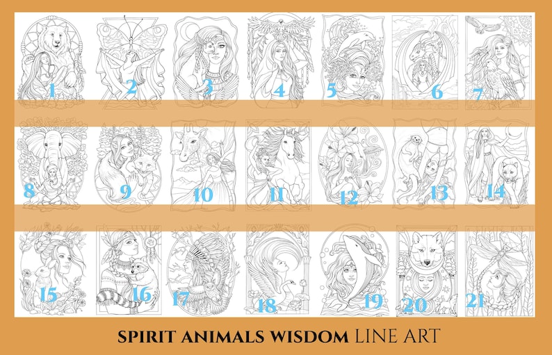 Printable Line Art Spirit Animals Coloring Book PDF Download - Etsy