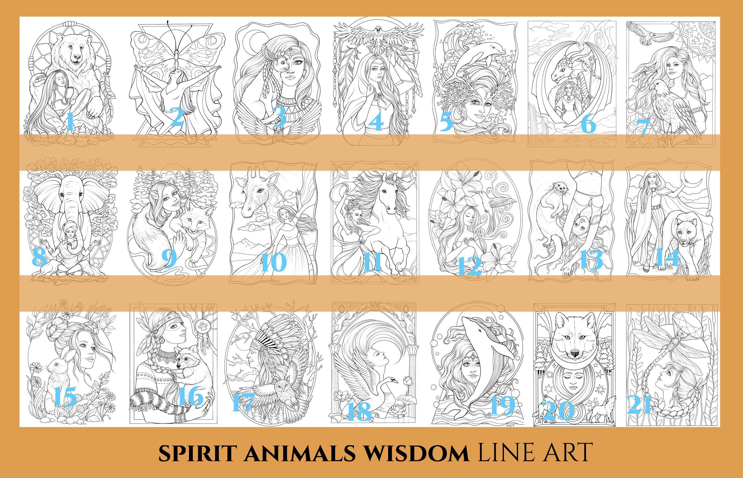 Printable Line Art Spirit Animals Coloring Book PDF Download - Etsy