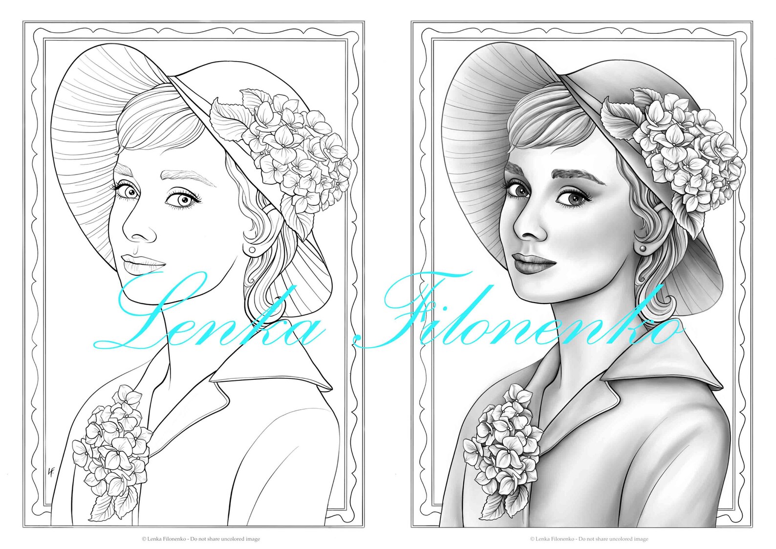 Coloring Page for Adults Set of 2x A4 Coloring Pages Audrey | Etsy