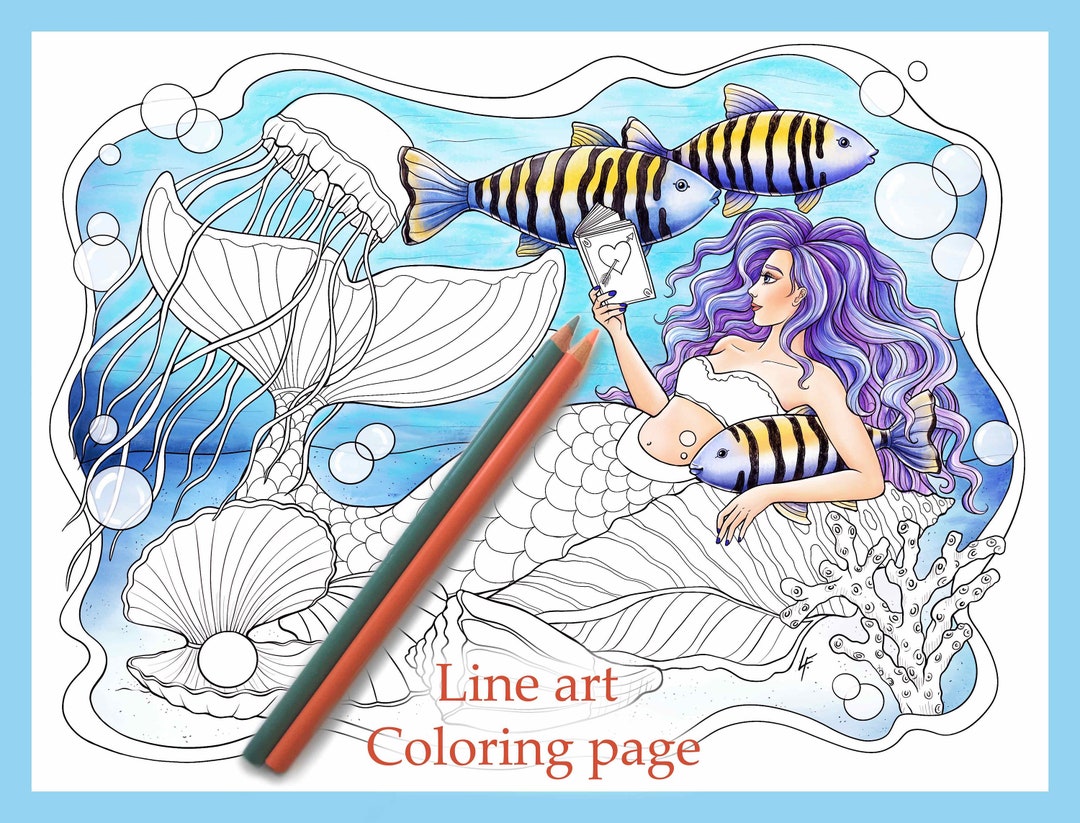 Coloring Page, Mermaid Line Art, PDF Download and Print Mermay ...