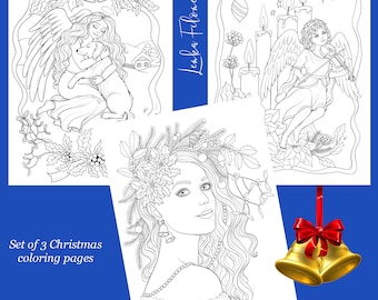 Set of 4 Christmas LINE ART Coloring Pages 2020 PDF Download - Etsy