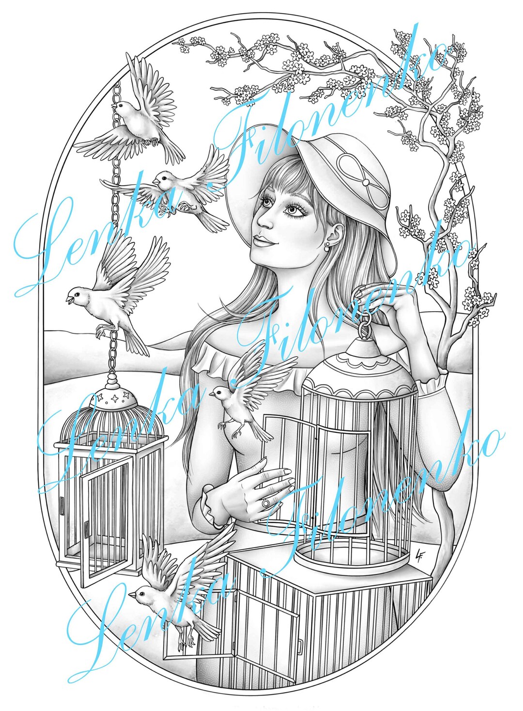 Coloring Page for Adults, Freedom Lady - Grey Scale, PDF Download and ...