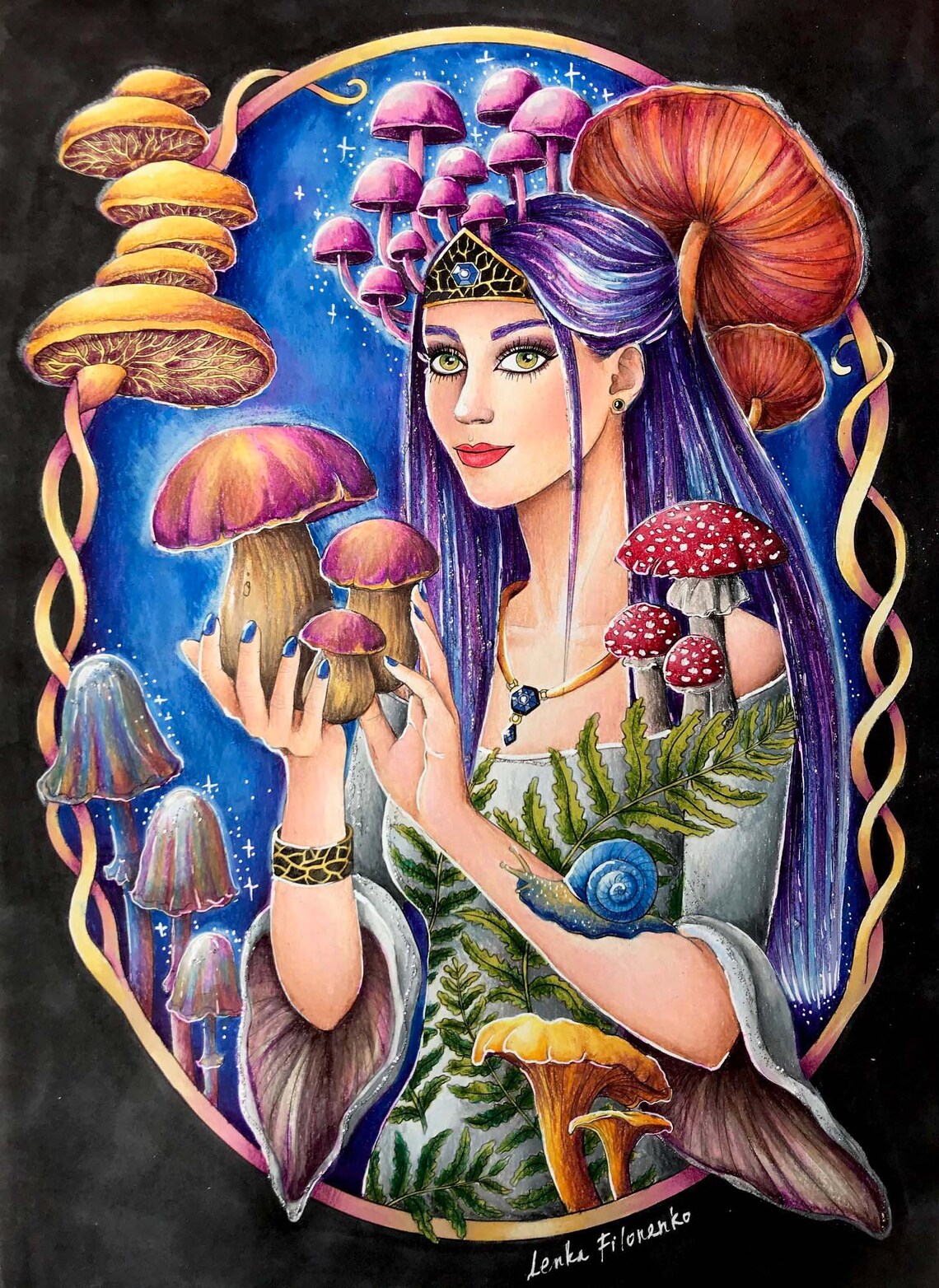 Coloring Page for Adults Mushrooms Queen Grey Scale PDF - Etsy