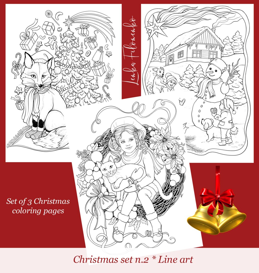 Christmas Coloring Pages Set N.2 LINE ART PDF Download and Print - Etsy