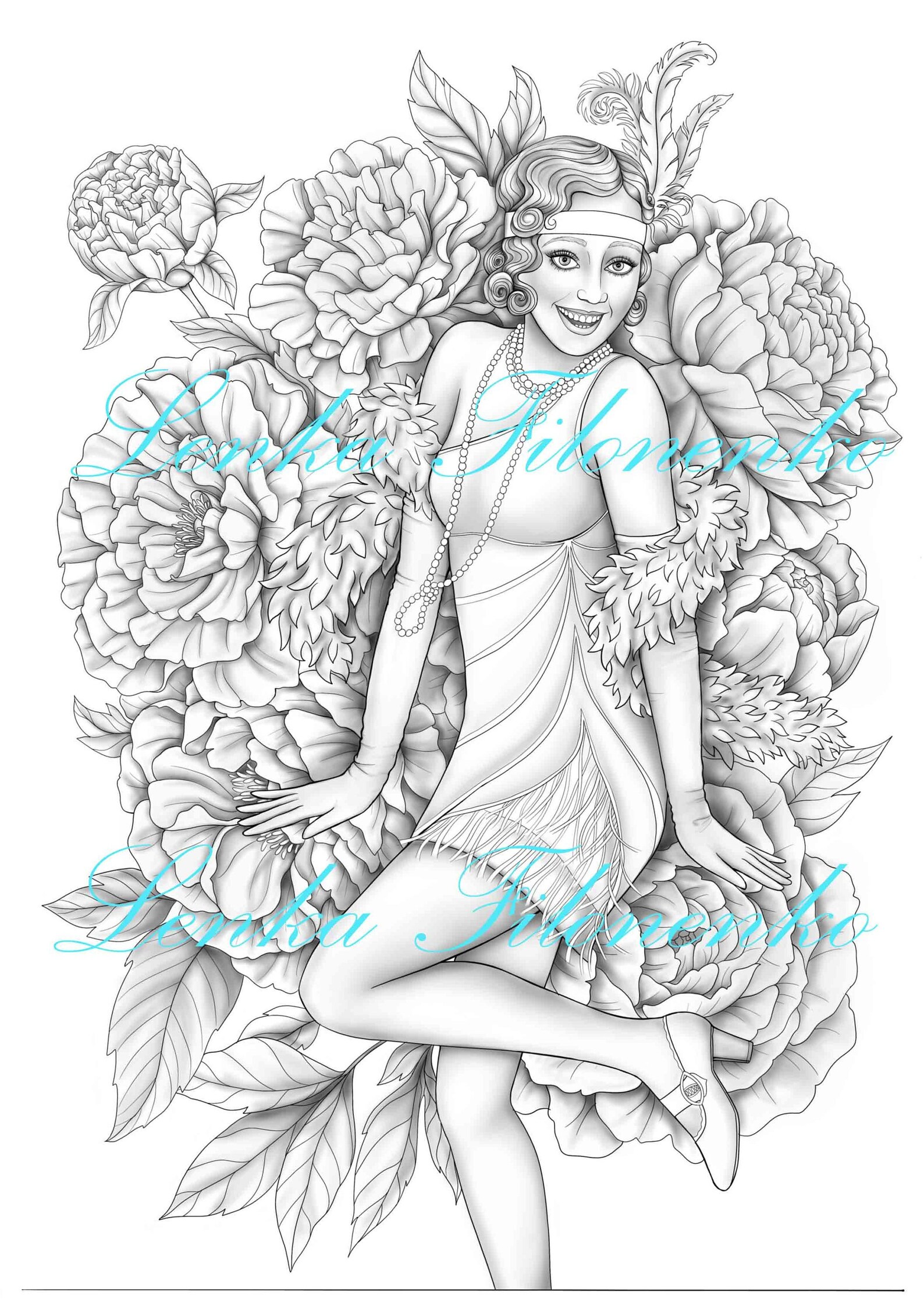 Coloring Page for Adults Charleston Flapper Dancer - Etsy
