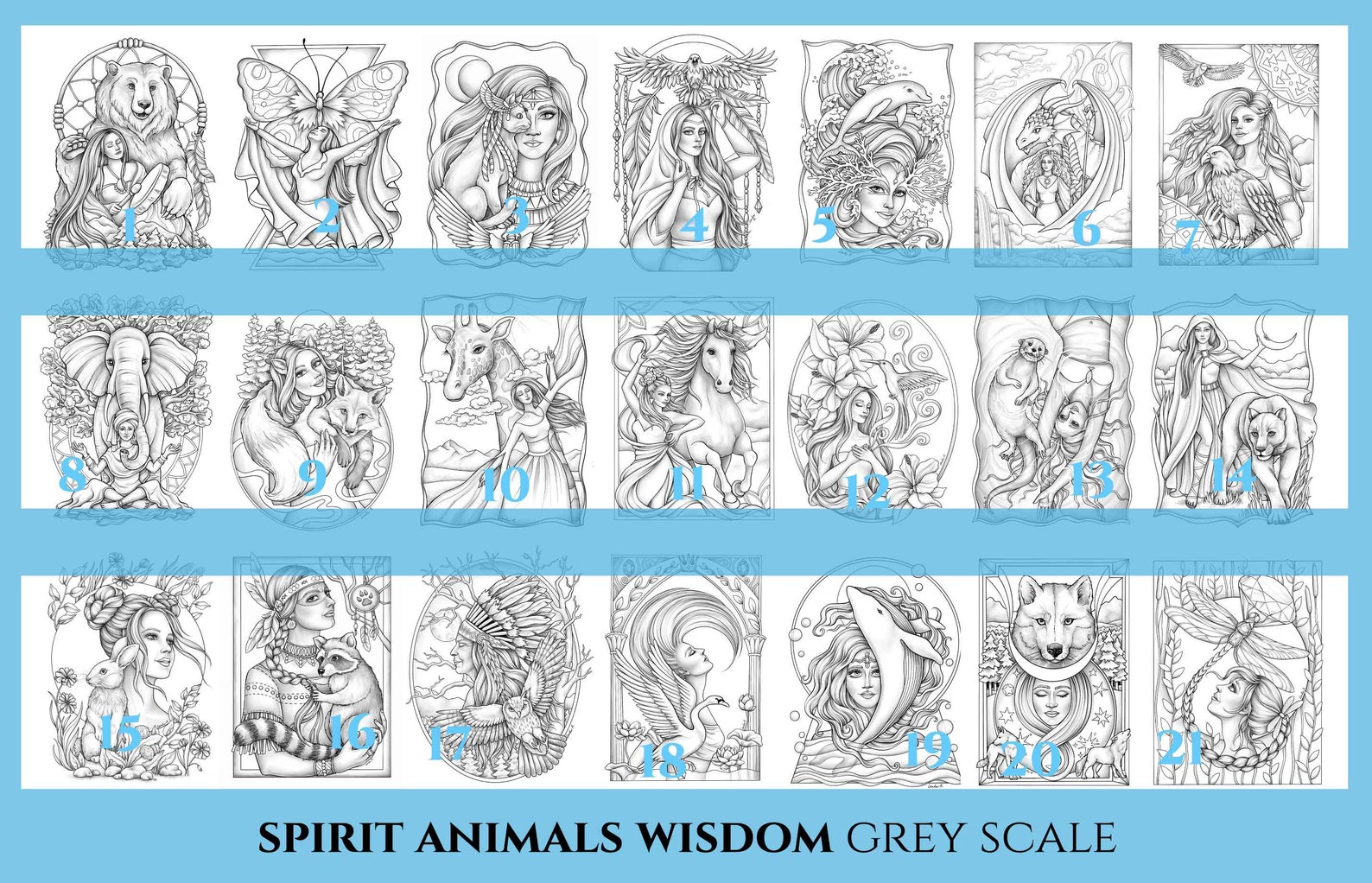 Printable Greyscale Spirit Animals Coloring Book PDF Download - Etsy