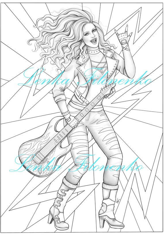 Coloring page for adults Rock dancer greyscale Coloring | Etsy