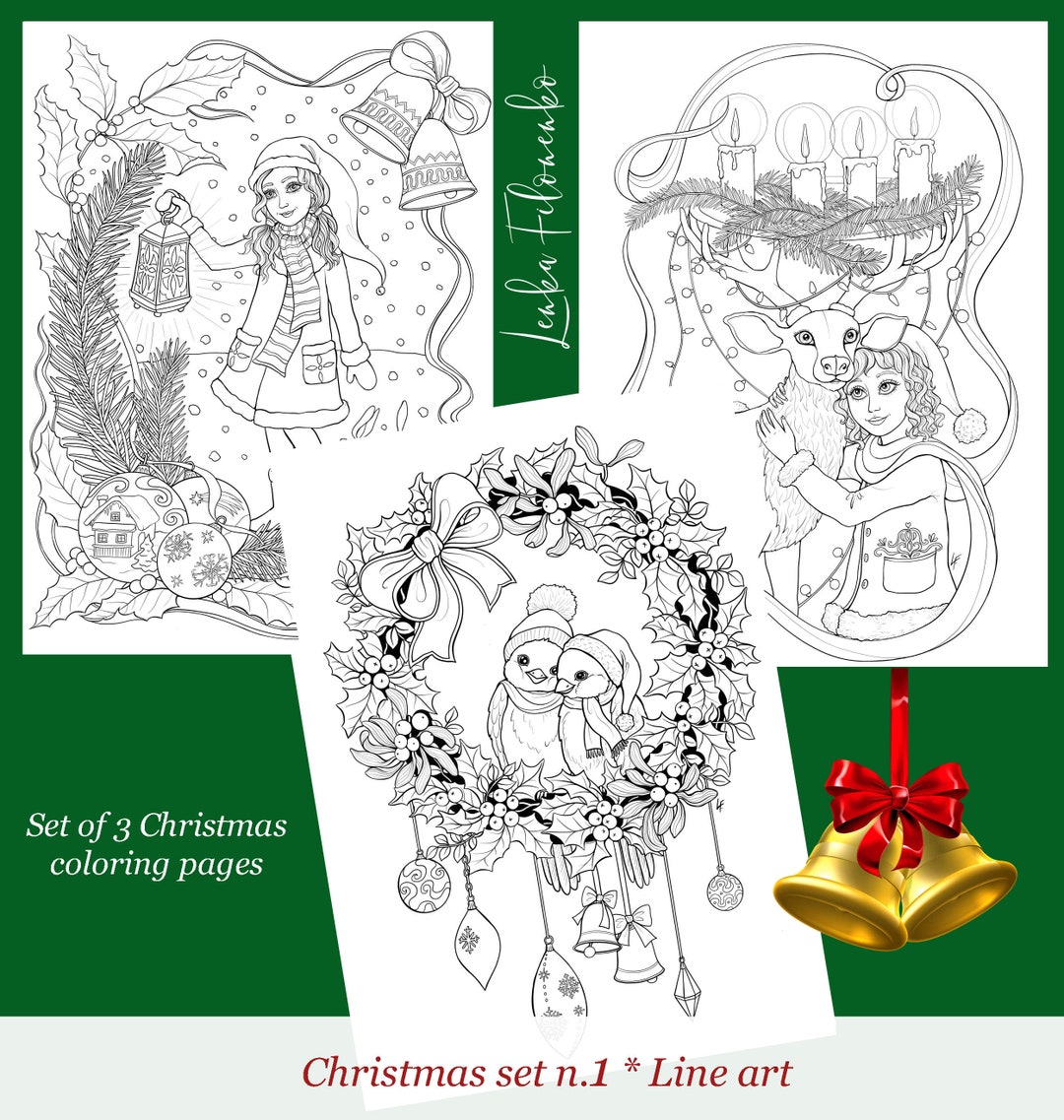 Christmas Coloring Pages Set N.1 LINE ART - PDF Download and Print - Etsy