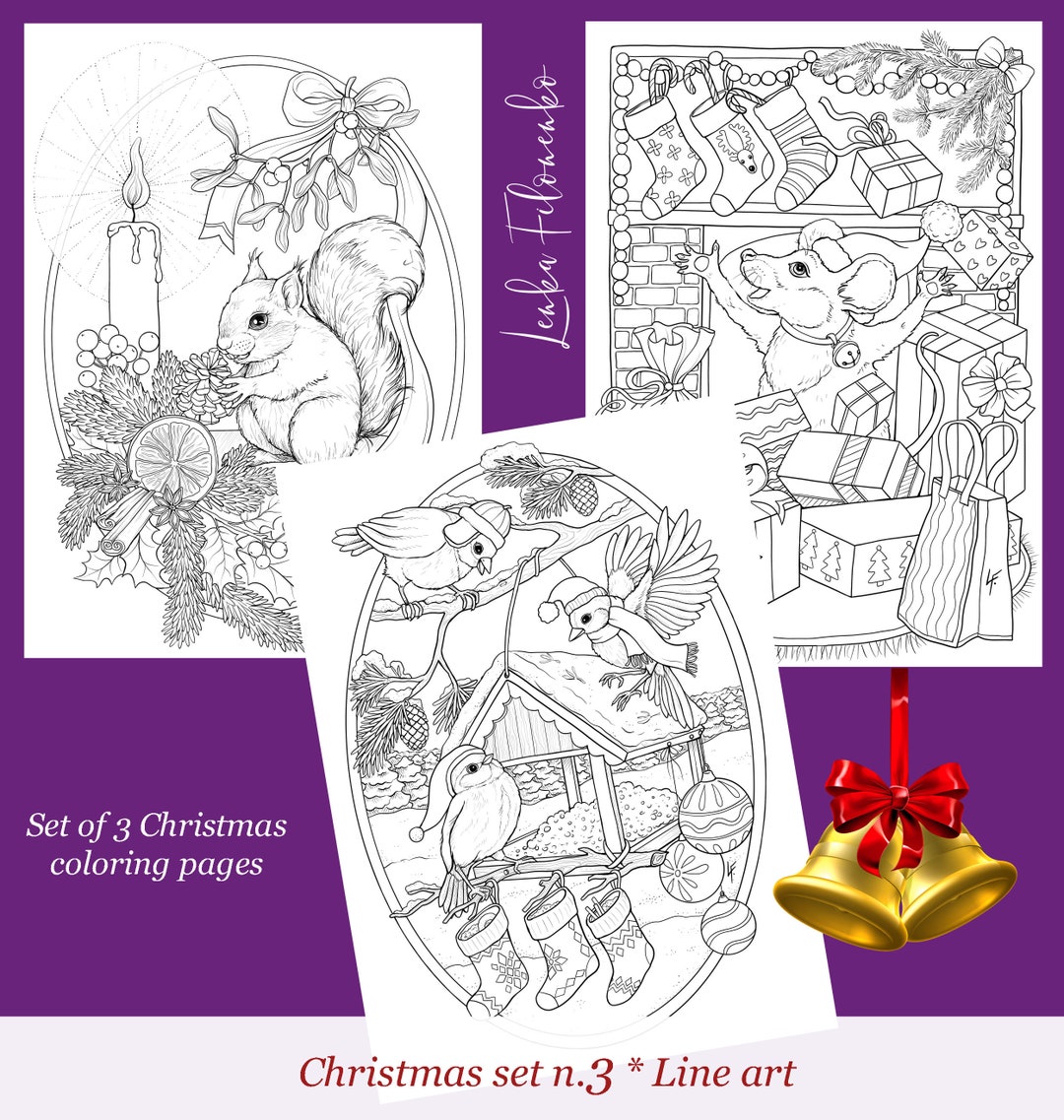 Christmas Set of Coloring Pages N.3 LINE ART PDF Download and Print - Etsy