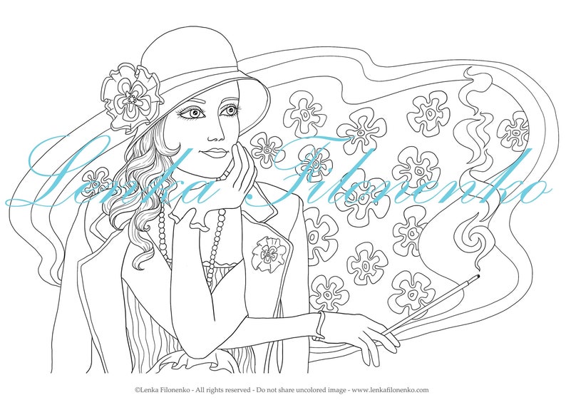 Coloring Page for Adults Arts Coloring Page Lady 1920 PDF - Etsy