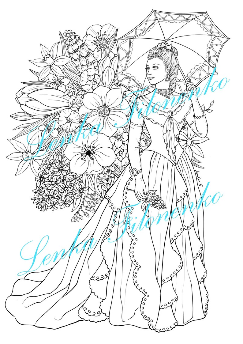 Victorian Coloring Page Lady Manon Victorian Fashion | Etsy
