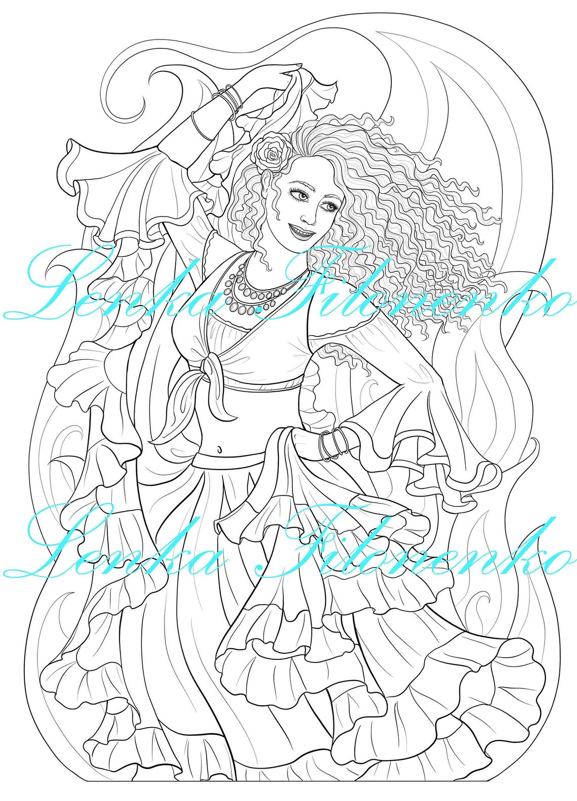 Coloring Page for Adults Gypsy Dancer Line Art PDF - Etsy Ireland