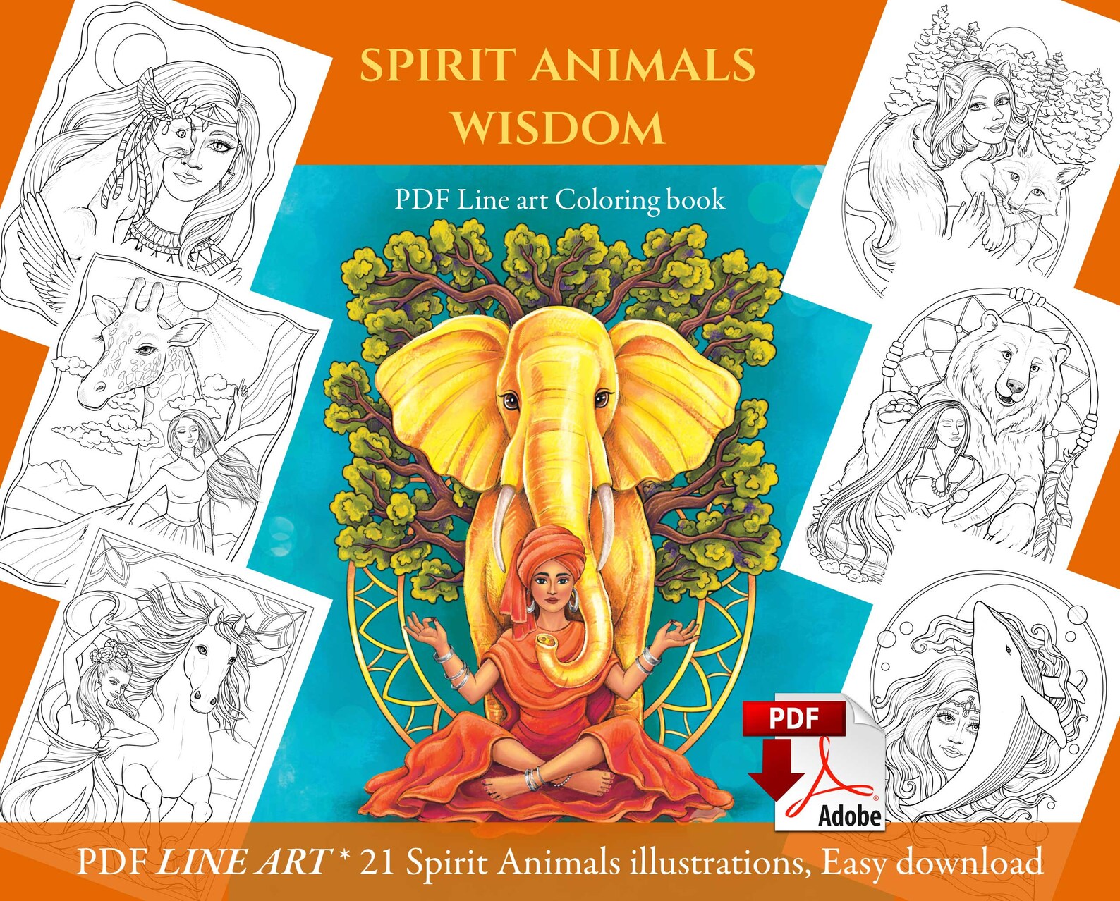 Printable Line Art Spirit Animals Coloring Book PDF Download - Etsy