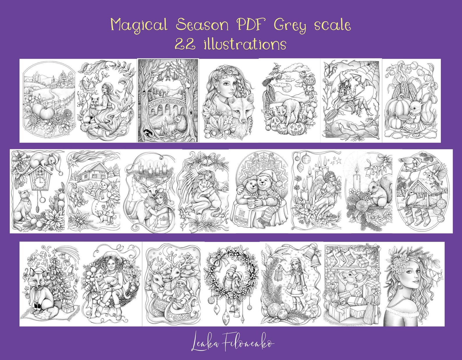 Printable Christmas Greyscale Coloring Book Magical Season - Etsy
