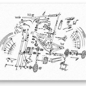 Mountain Bike Parts Blueprint (black on White Canvas) - Etsy