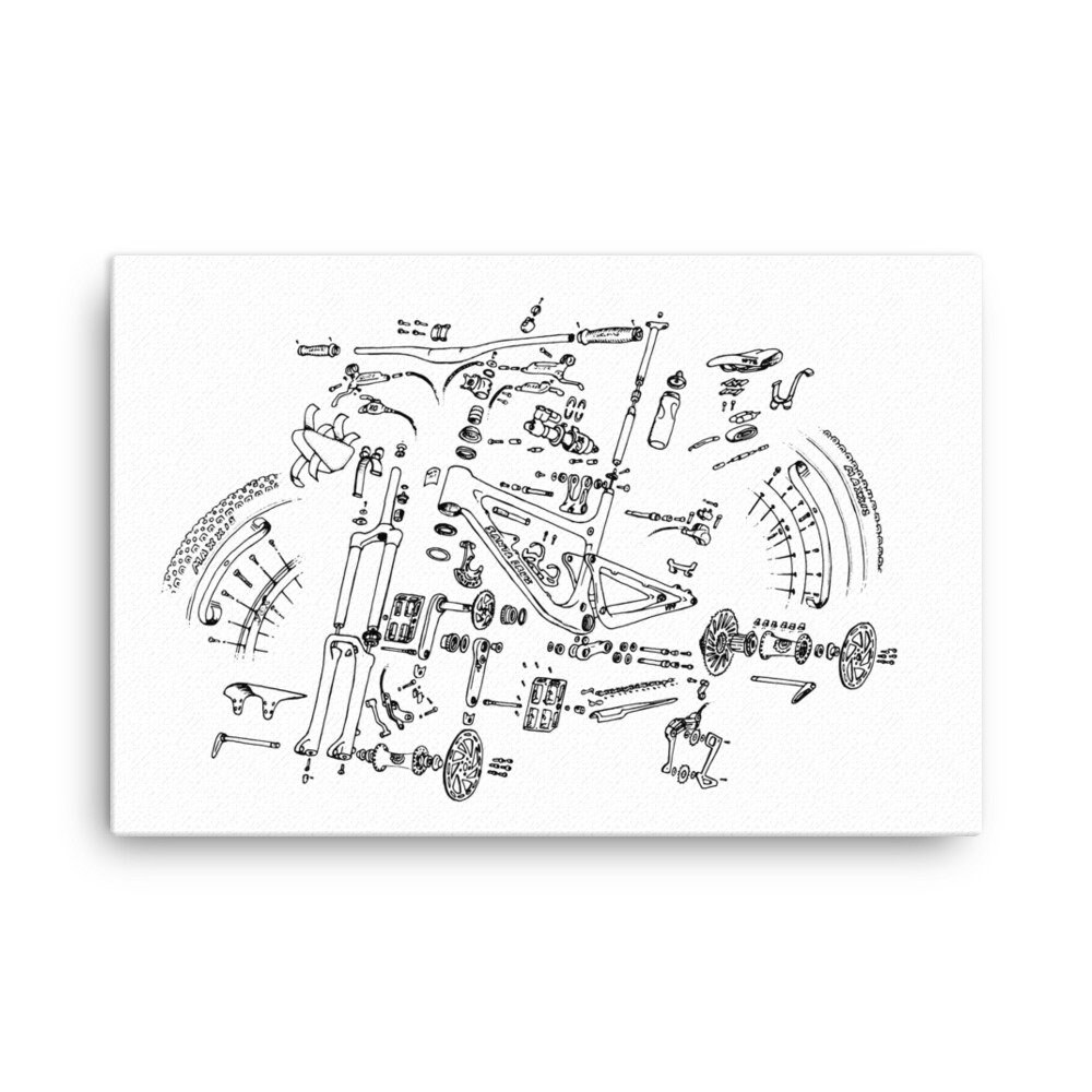 Mountain Bike Parts Blueprint black on White Canvas - Etsy