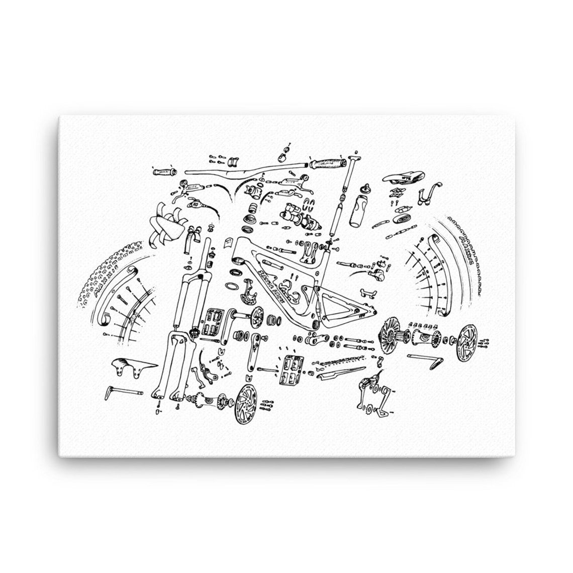 Mountain Bike Parts Blueprint black on White Canvas - Etsy