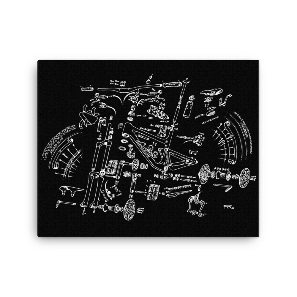 Mountain Bike Parts Blueprint (white on Black Canvas) - Etsy