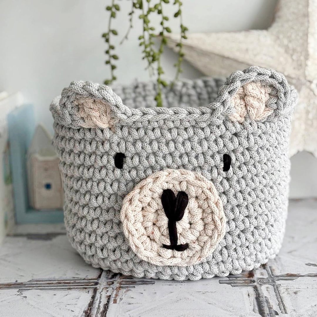 Teddy Bear Storage Basket, New Baby Gift, Nursery Storage, Crochet ...
