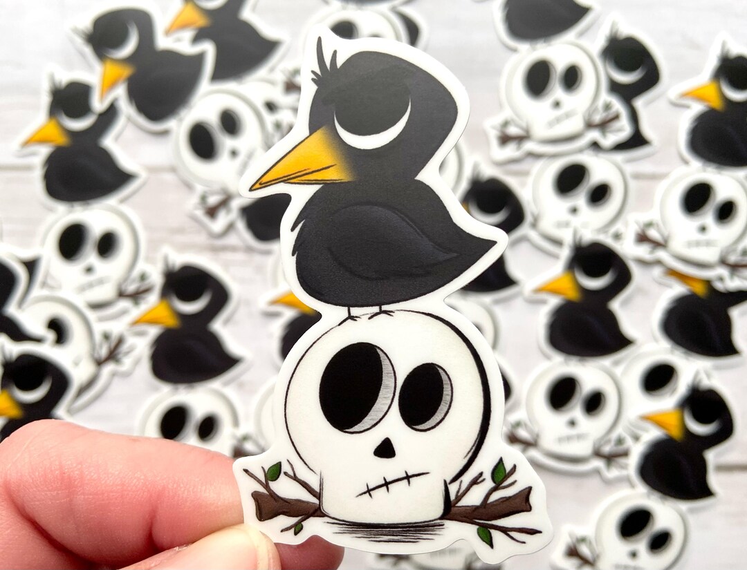 Raven's Omen Sticker | Cute Whimsical Skull Sticker | Vinyl Waterproof ...