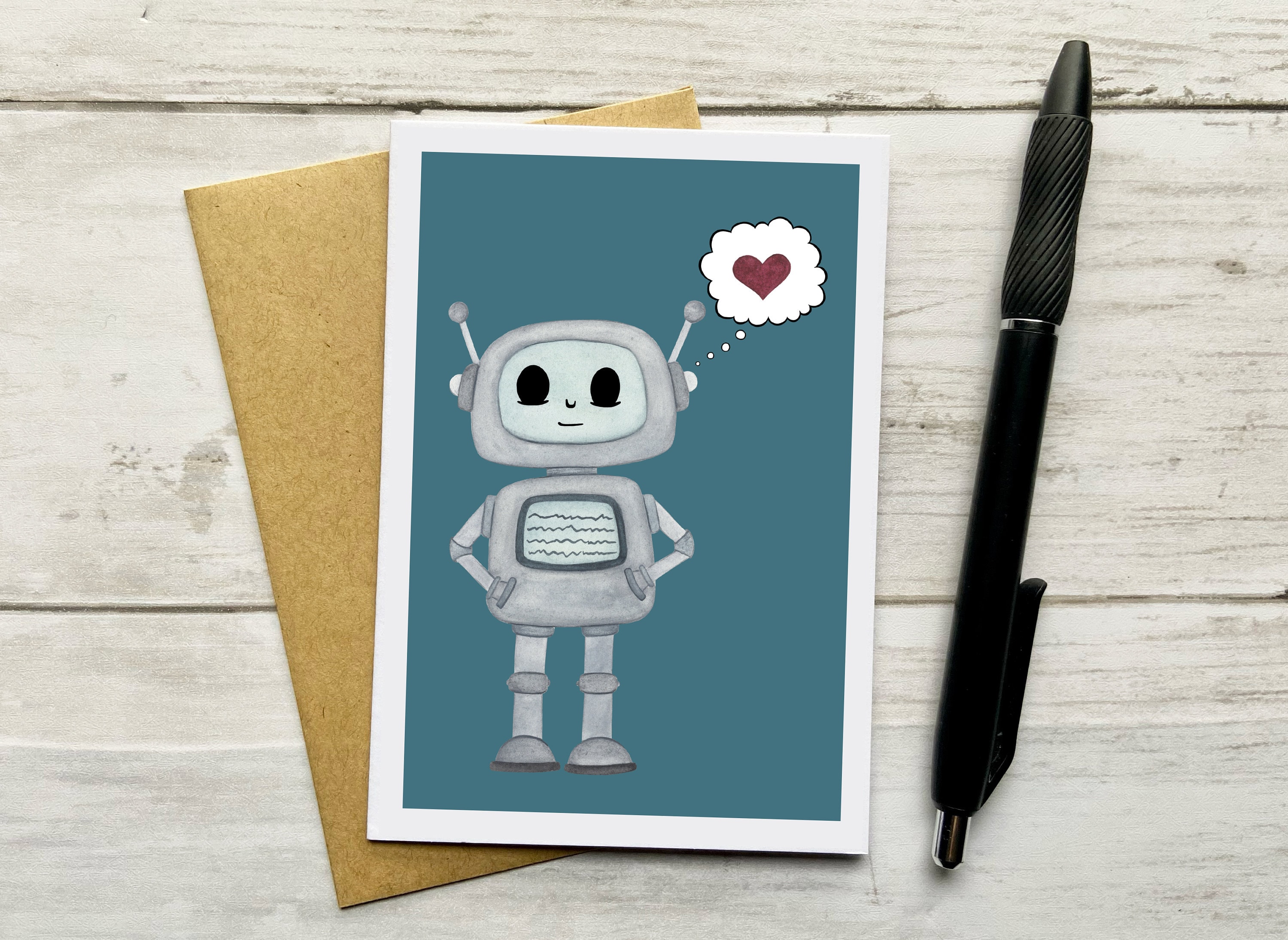 Blank Note Card Robot Love Notecard Valentines Day Note Card Sci-fi Greeting Card Love Card ...