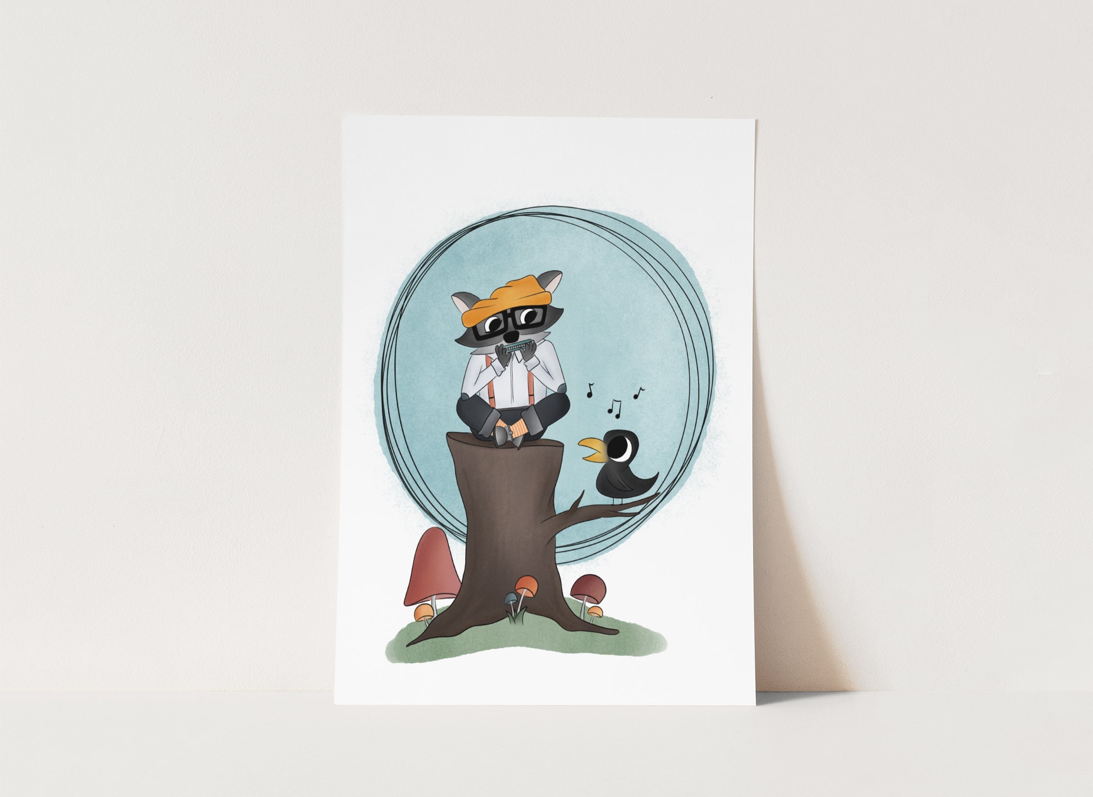 Harmonica Raccoon | Whimsical Illustration Print | Illustrated Woodland ...