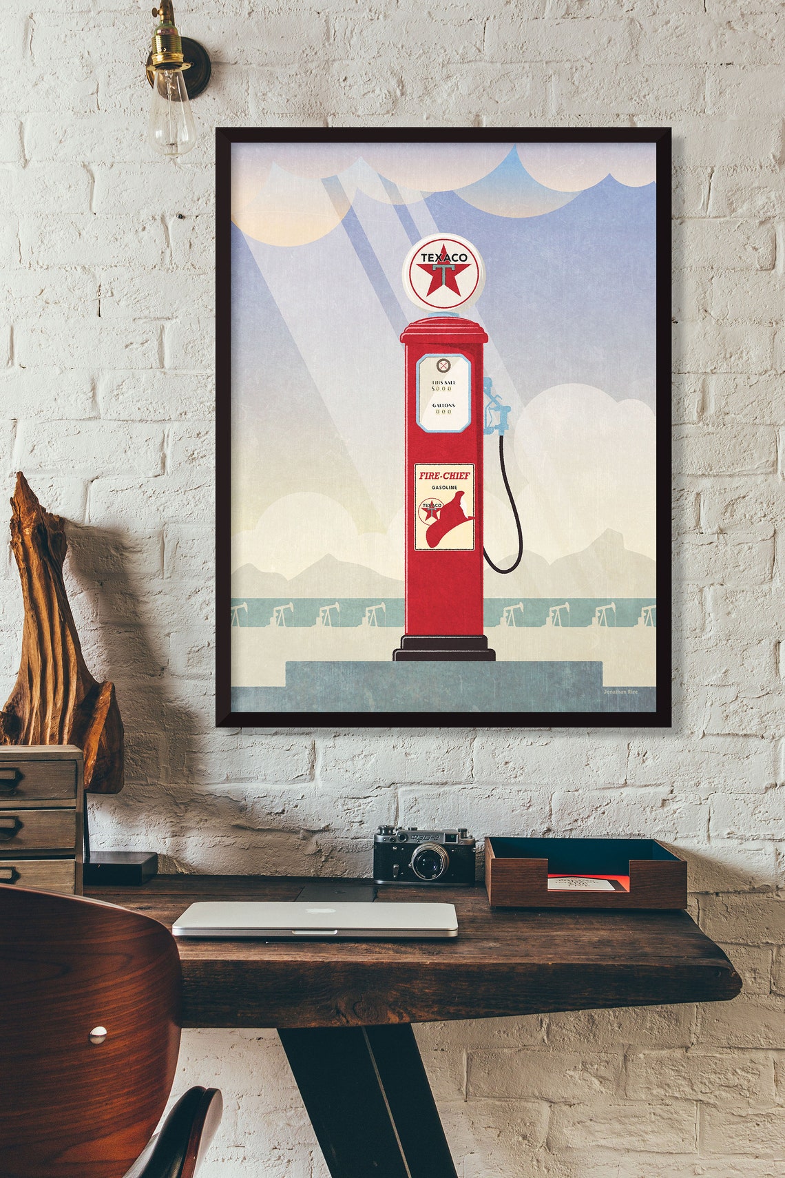 Texaco Vintage Gas Pump Wall Art Gas Station Art Print Man Cave Decor ...