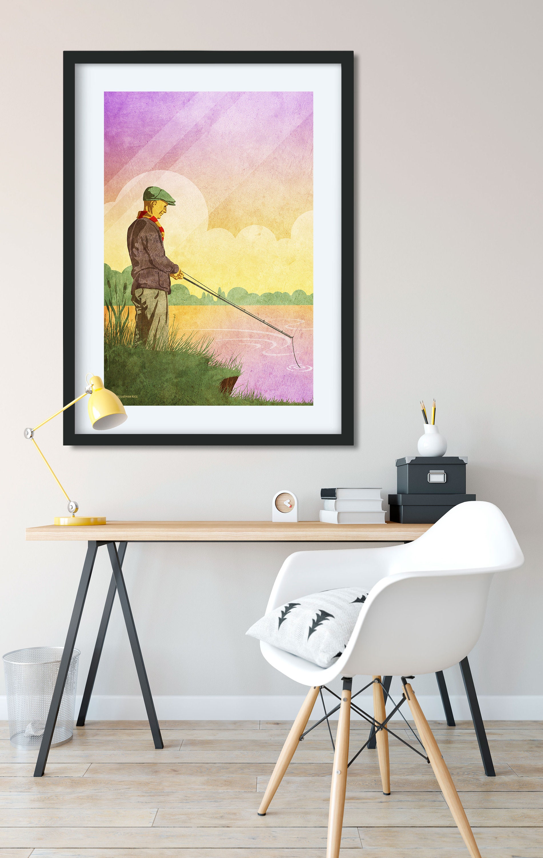 Fishing Off The Bank A retro portrait of a man fishing | Etsy