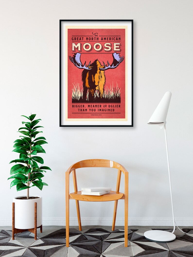 Retro Style Humorous Moose Poster - Moose Print - American Animals ...