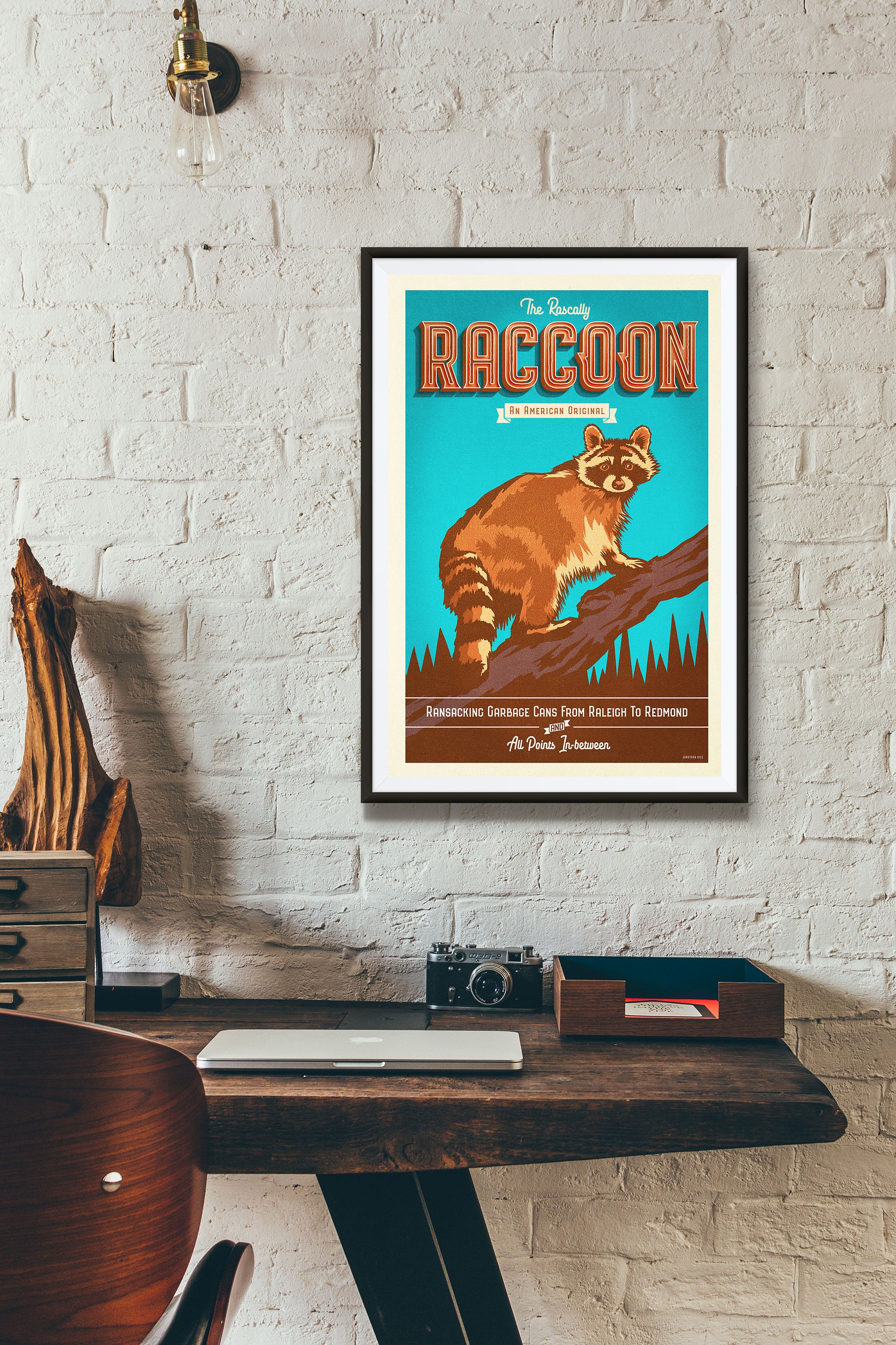 Retro Style Humorous Raccoon Poster Raccoon Print American Animals Home ...