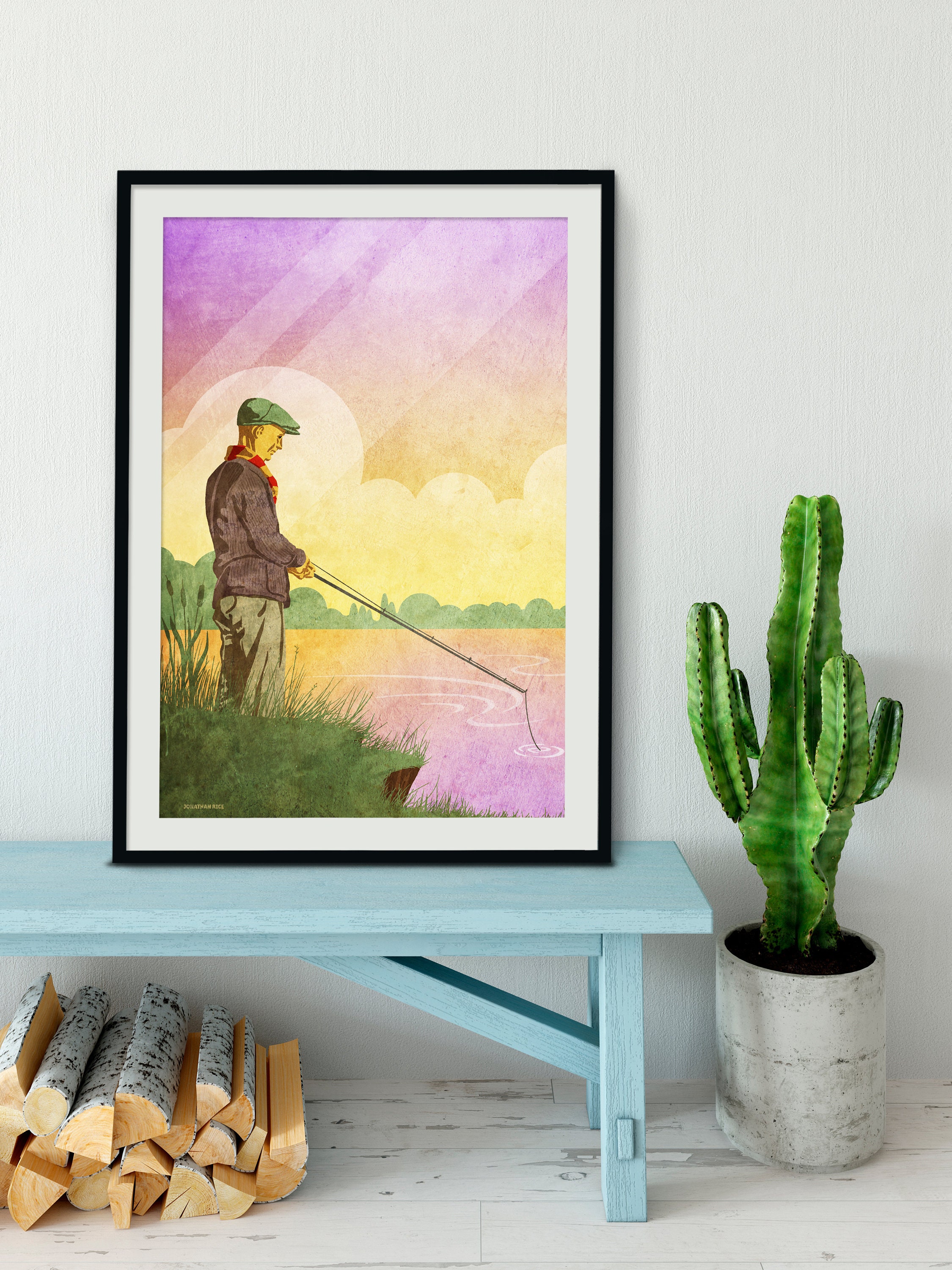 Fishing Off The Bank A retro portrait of a man fishing | Etsy