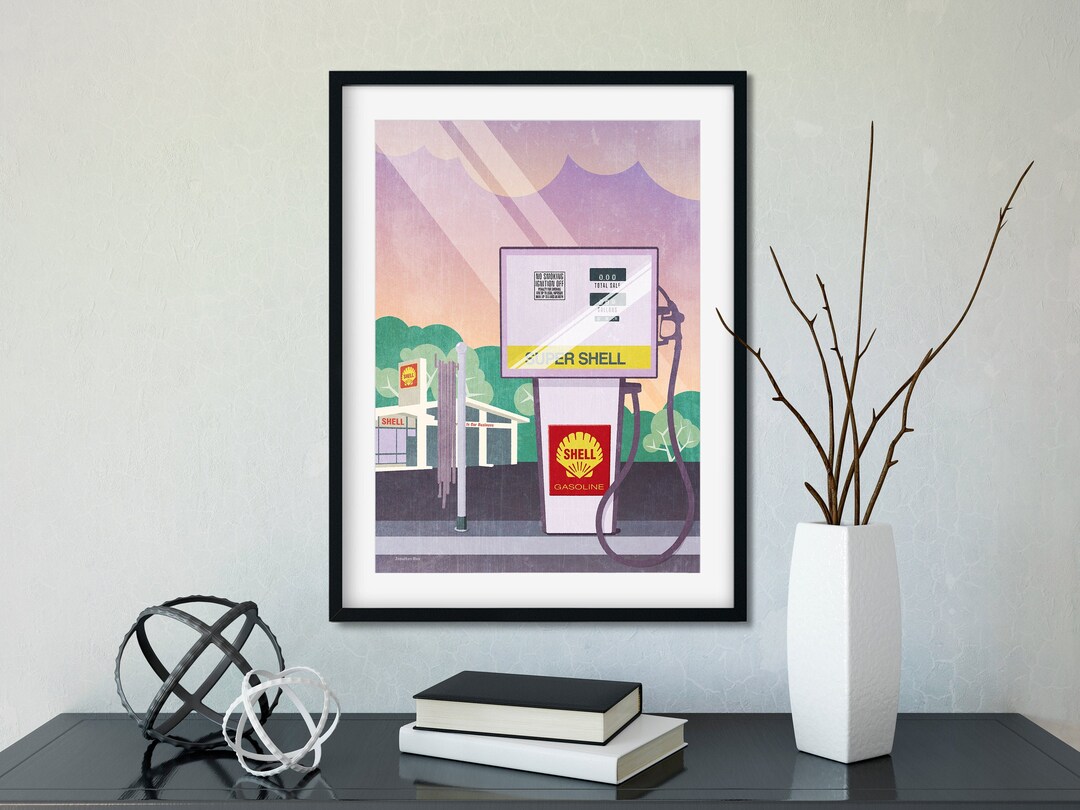 Shell Vintage Gas Pump Wall Art - 1970s Gas Station Art Print - Man ...