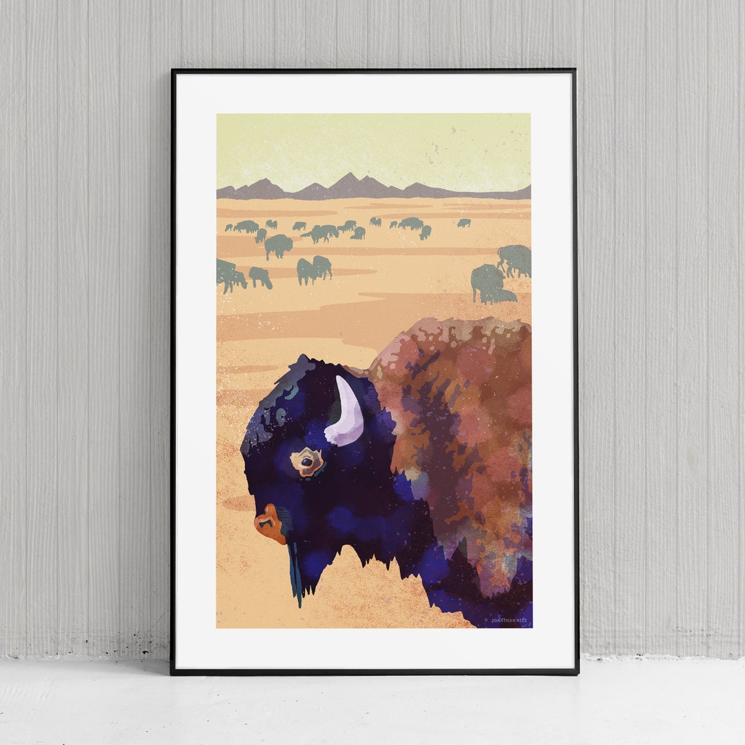 Modern American Bison Art Print - Bison Poster - Home Decor - Etsy