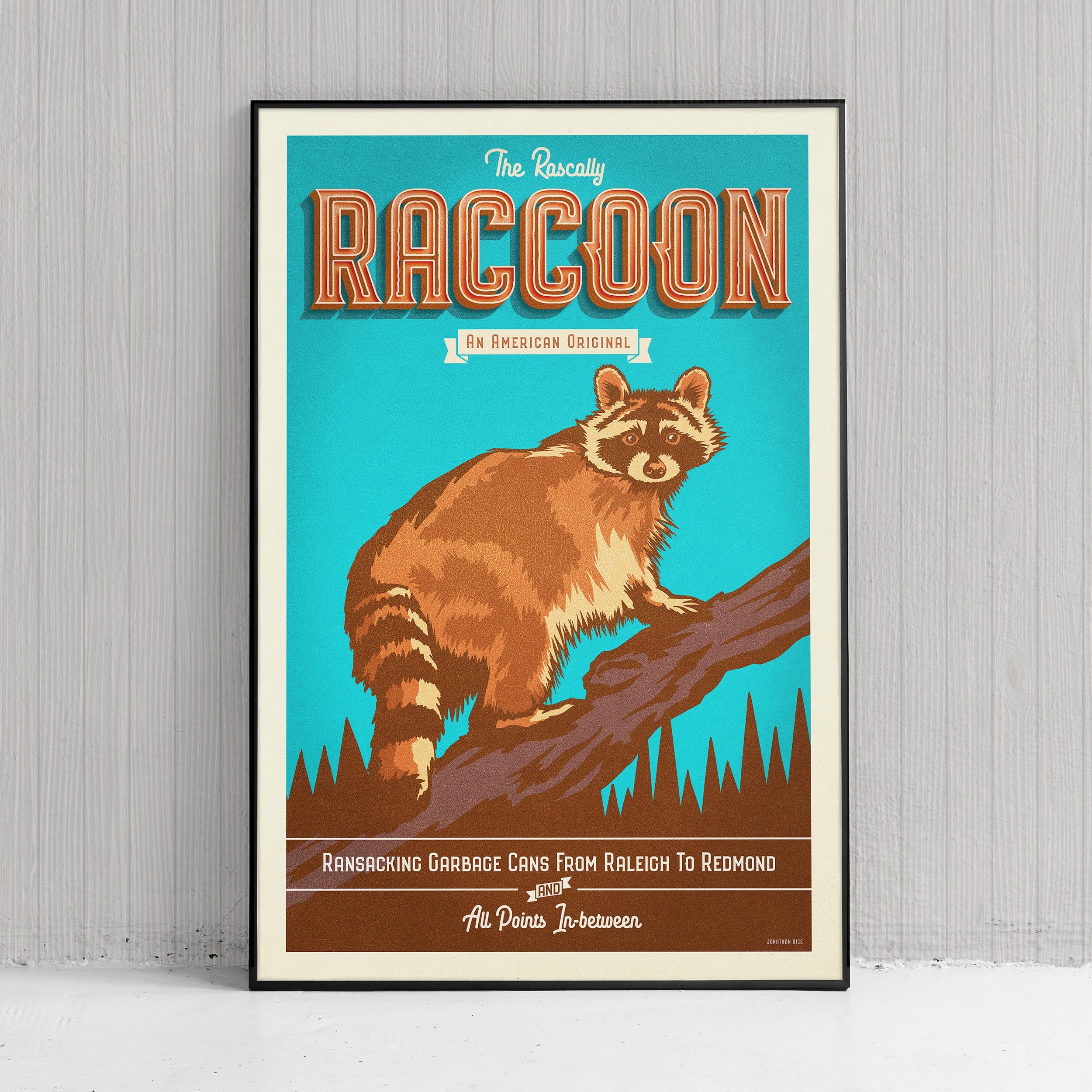 Retro Style Humorous Raccoon Poster Raccoon Print American Animals Home ...