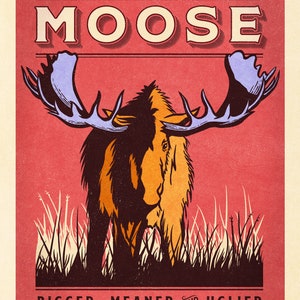 Retro Style Humorous Moose Poster - Moose Print - American Animals ...