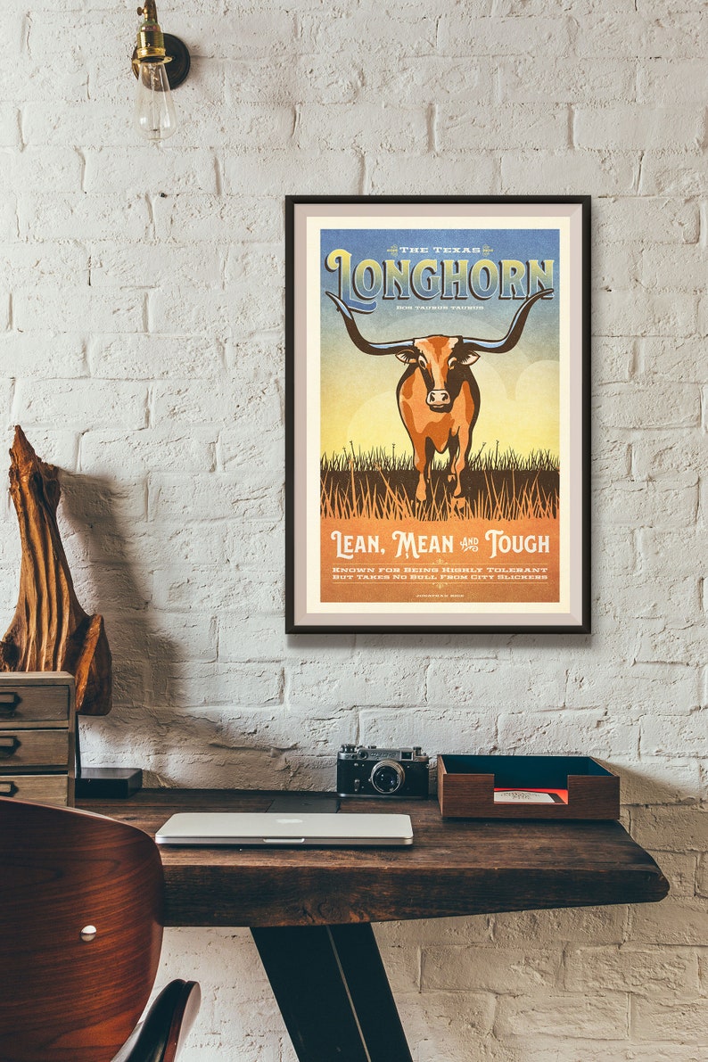 Retro Style Humorous Texas Longhorn Poster Texas Longhorn | Etsy