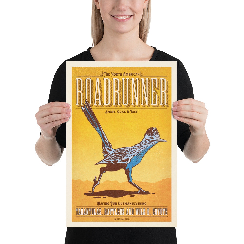 Retro Style Humorous Roadrunner Poster - Roadrunner Print - American ...