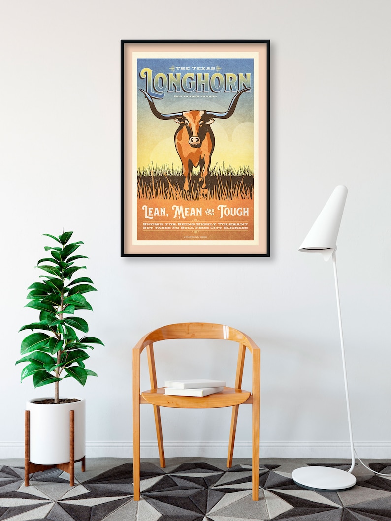 Retro Style Humorous Texas Longhorn Poster Texas Longhorn - Etsy