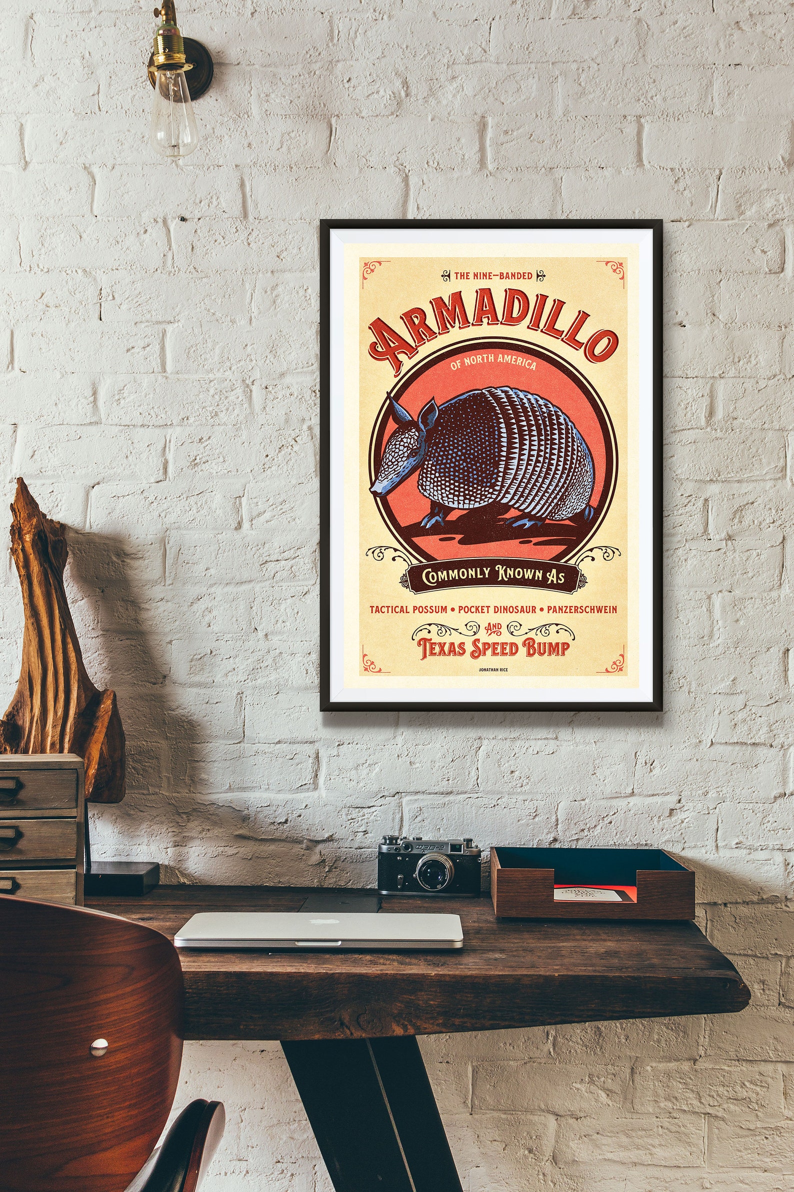 Retro Style Humorous Armadillo Poster - Nine-banded Armadillo Print ...