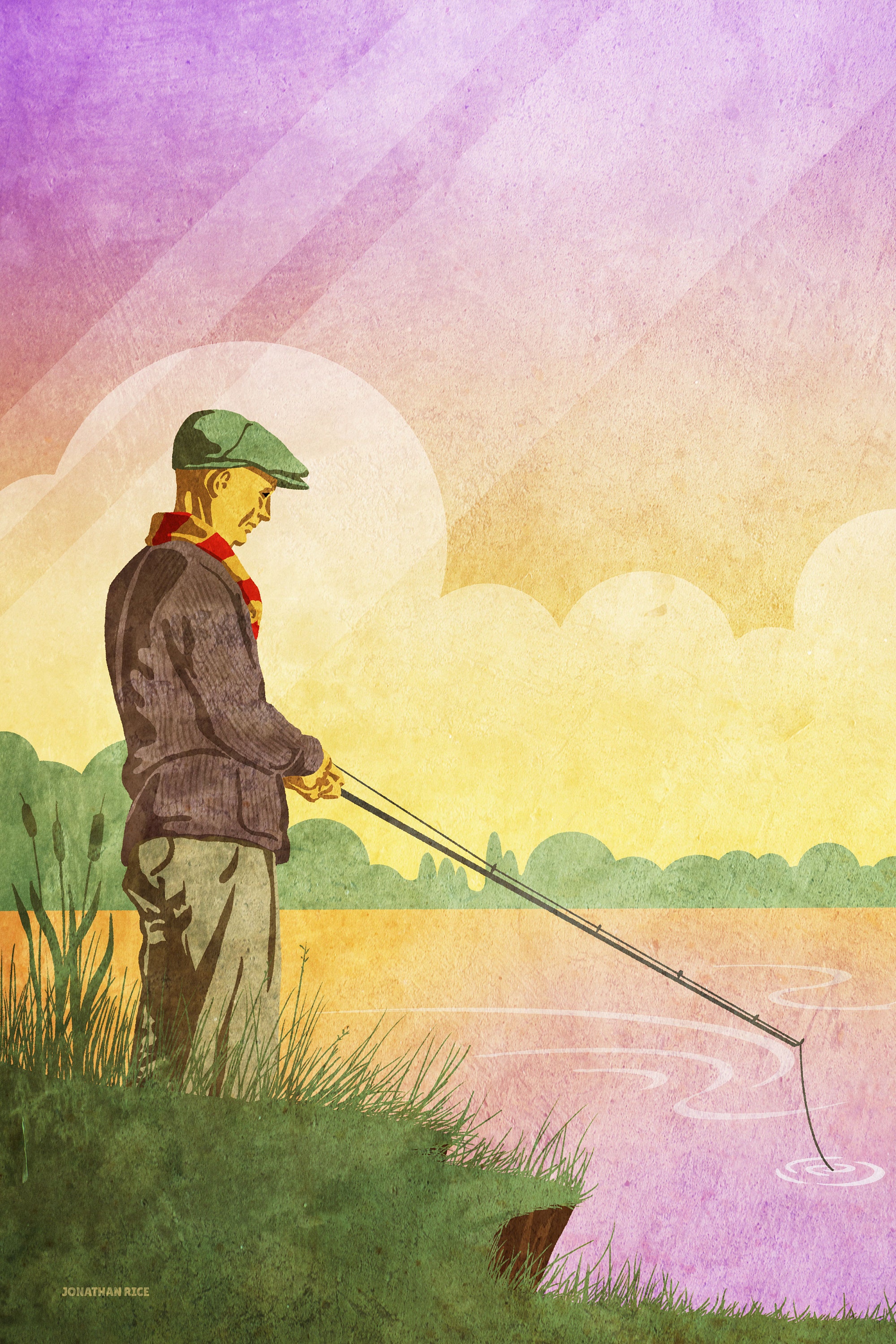 Fishing Off The Bank A retro portrait of a man fishing | Etsy