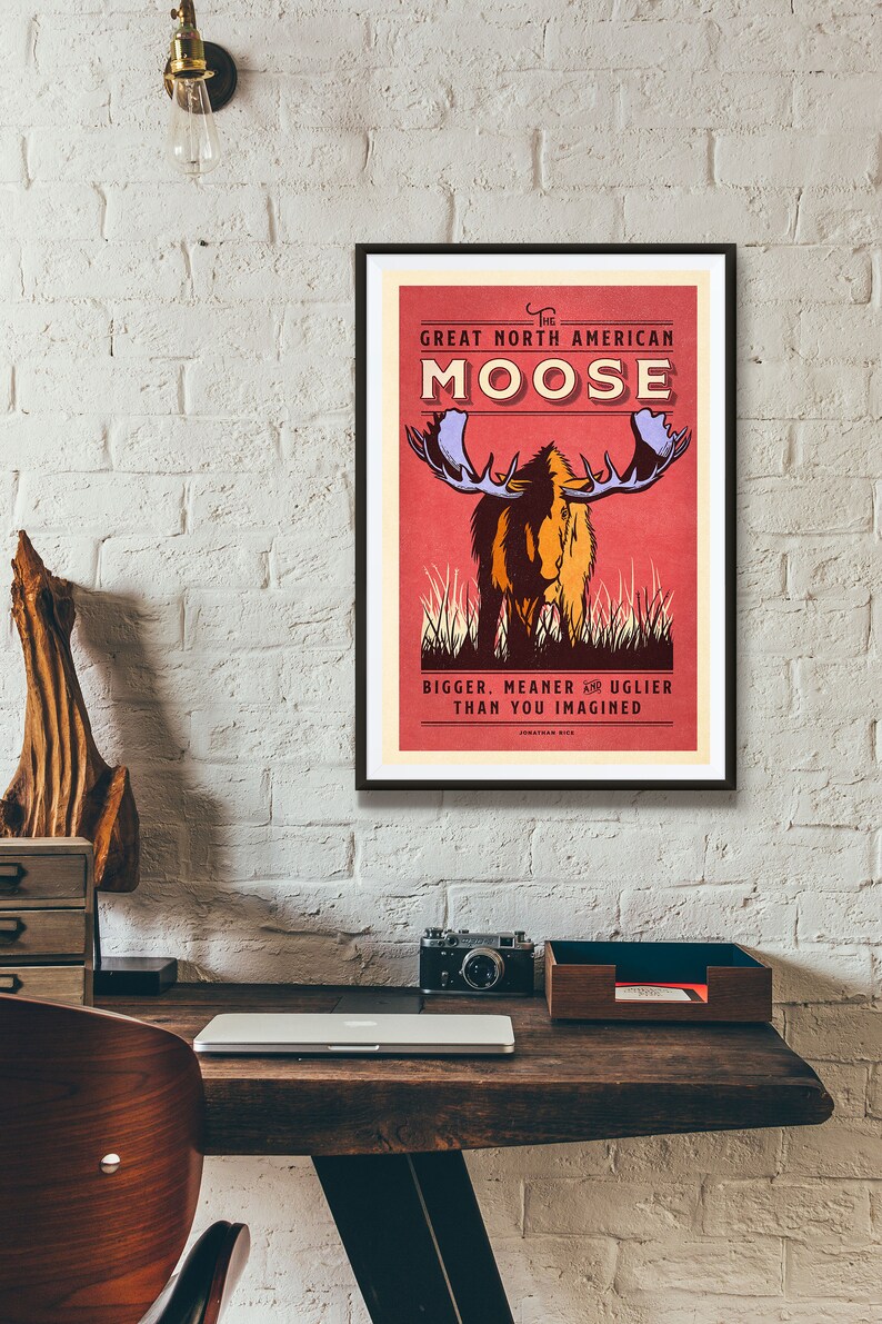 Retro Style Humorous Moose Poster - Moose Print - American Animals ...