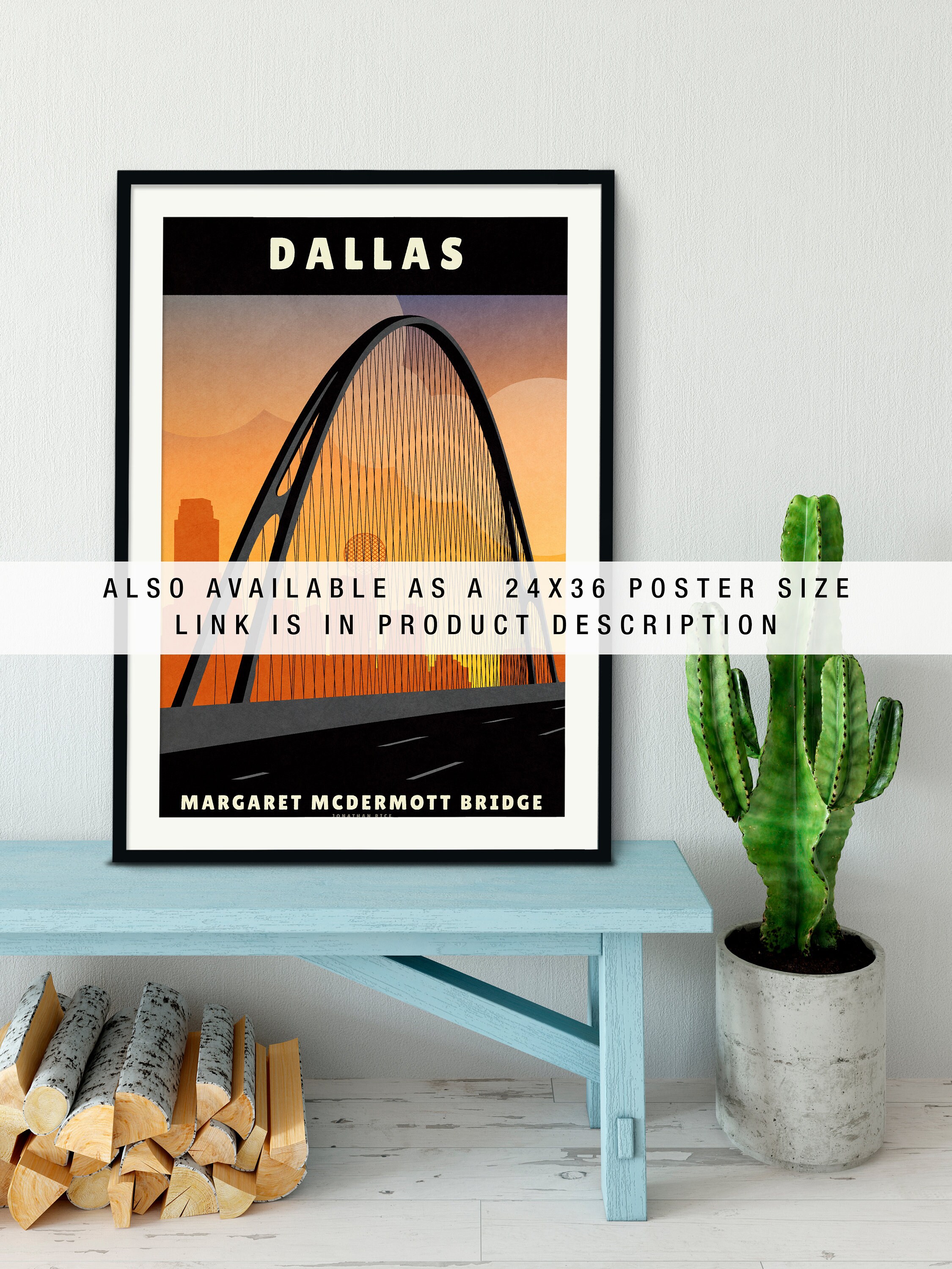Margaret McDermott Bridge Print Dallas Texas Travel Poster | Etsy