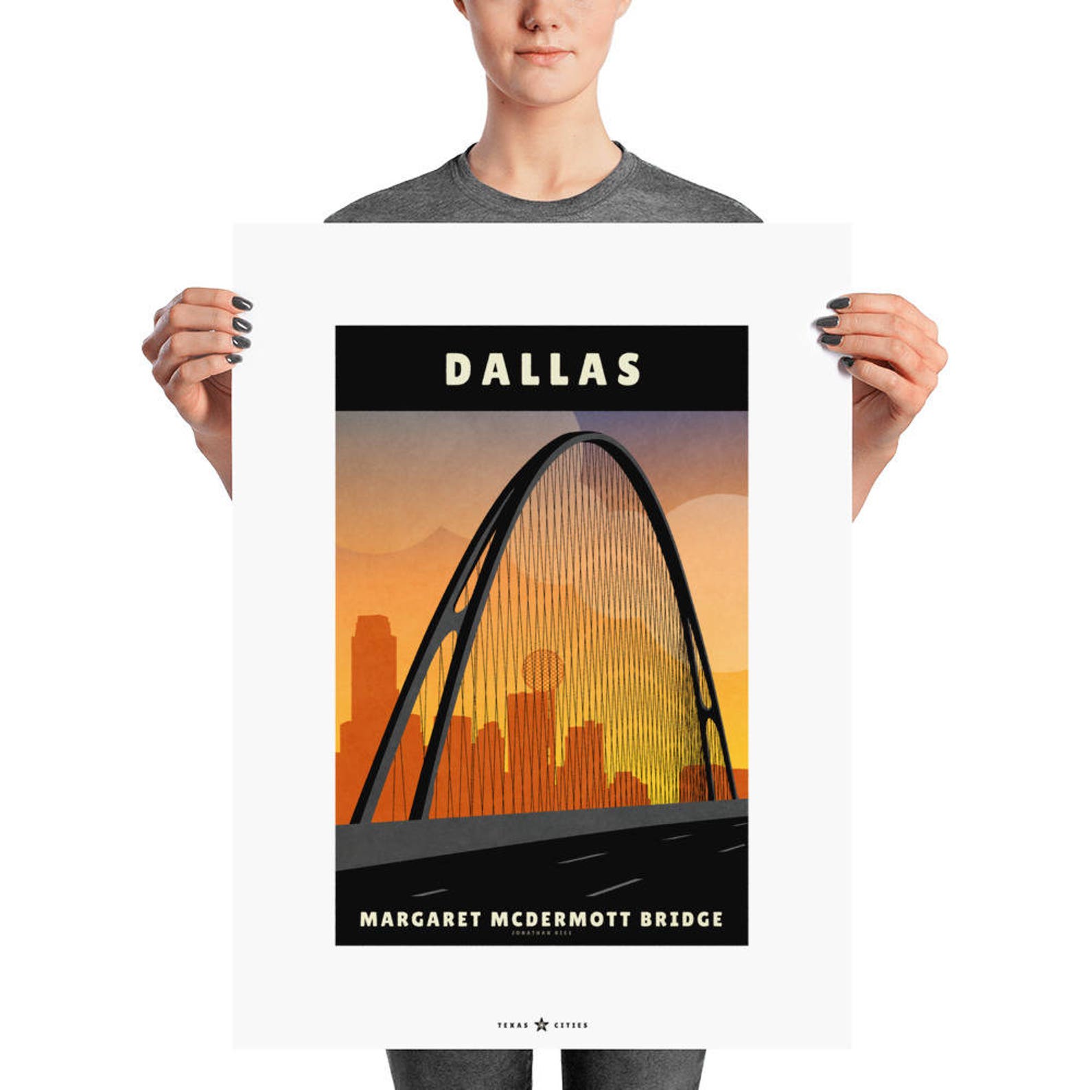 Margaret McDermott Bridge Print Dallas Texas Travel Poster | Etsy