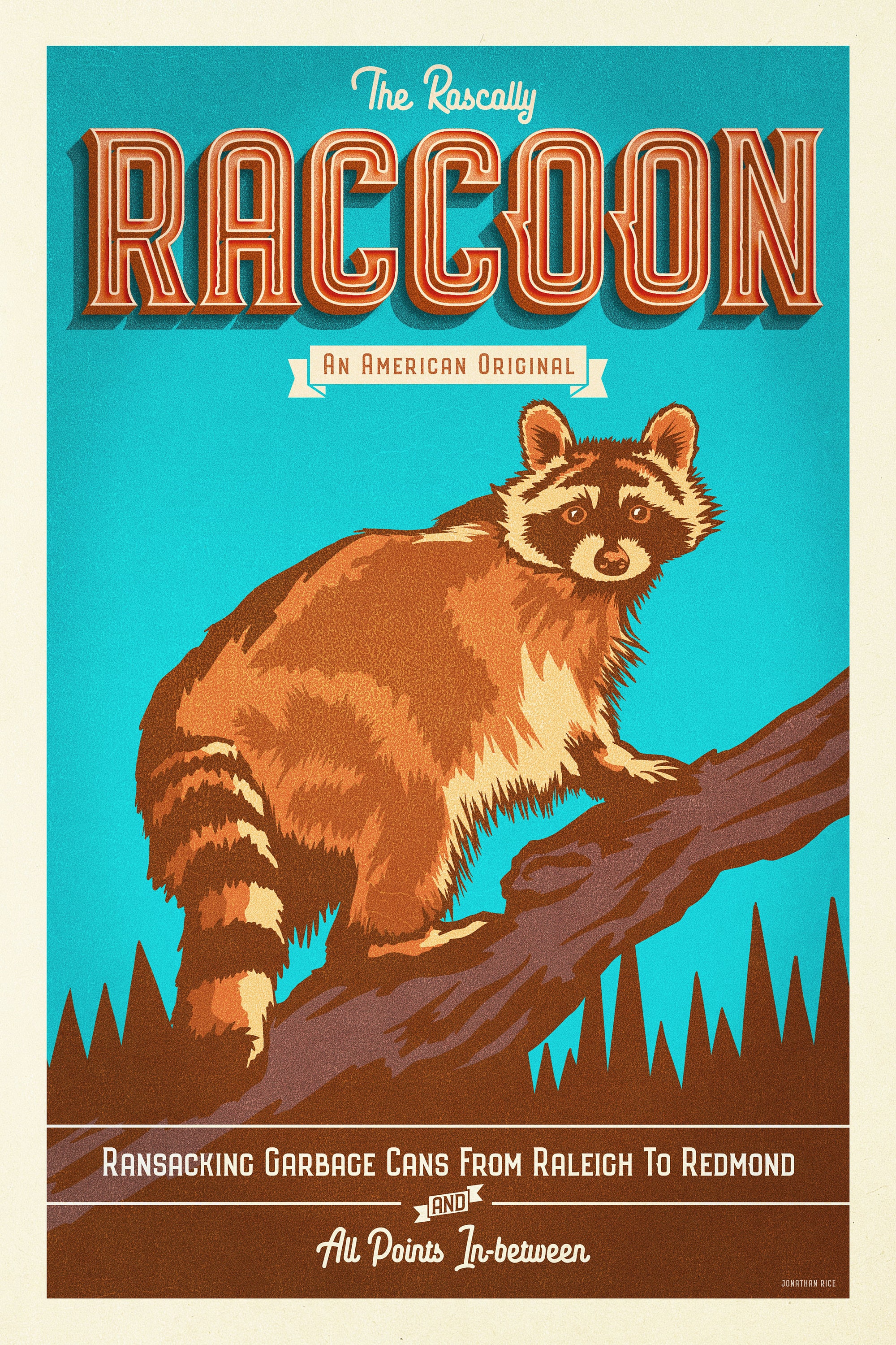 Retro Style Humorous Raccoon Poster - Raccoon Print - American Animals ...