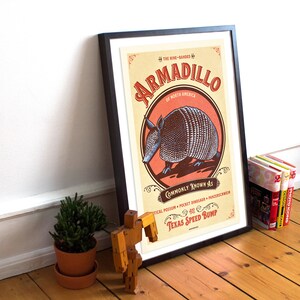 Retro Style Humorous Armadillo Poster - Nine-banded Armadillo Print ...