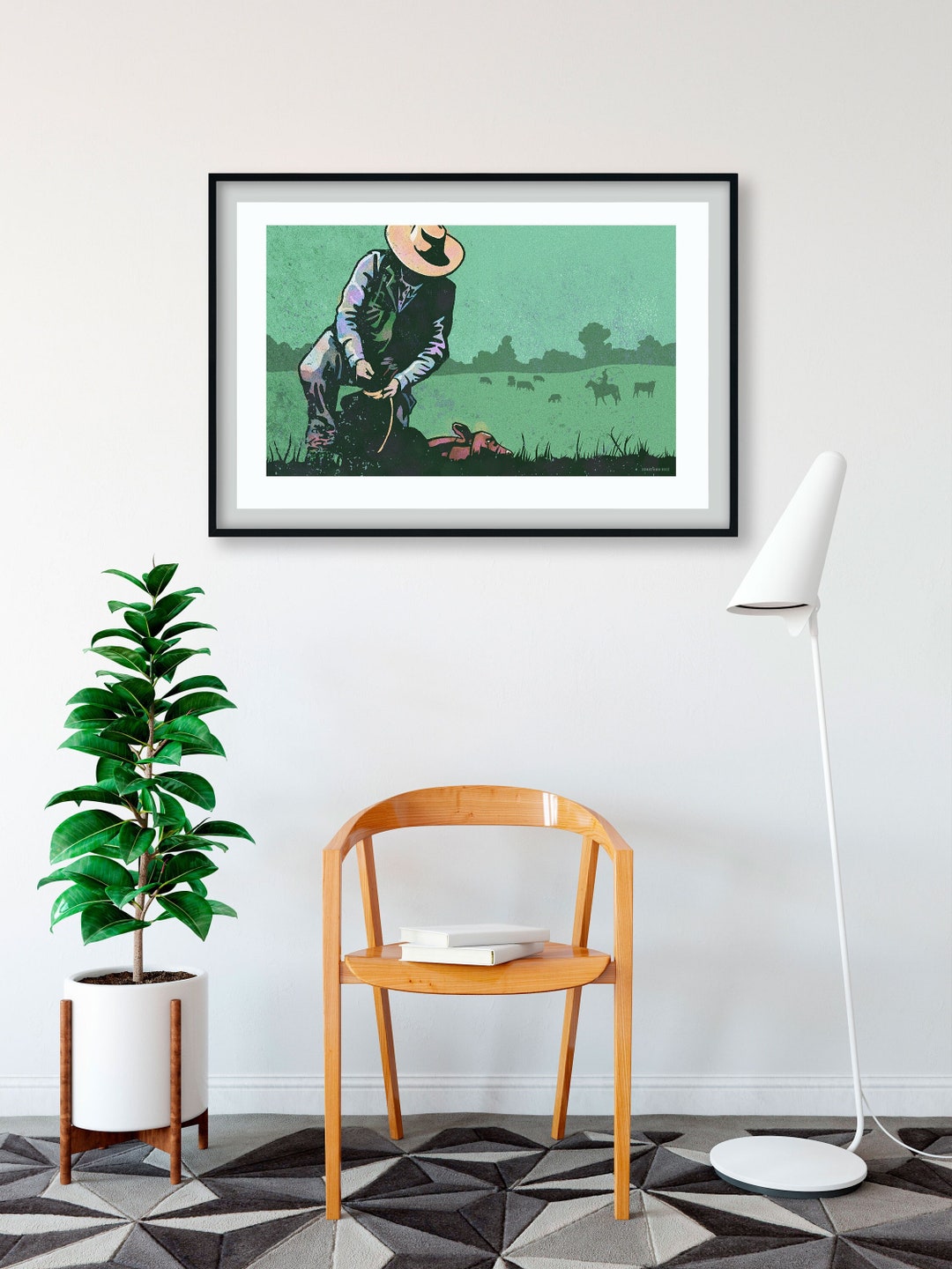 Modern Calf Roper Giclée Art Print - Cowboy Poster - Home Decor - Etsy
