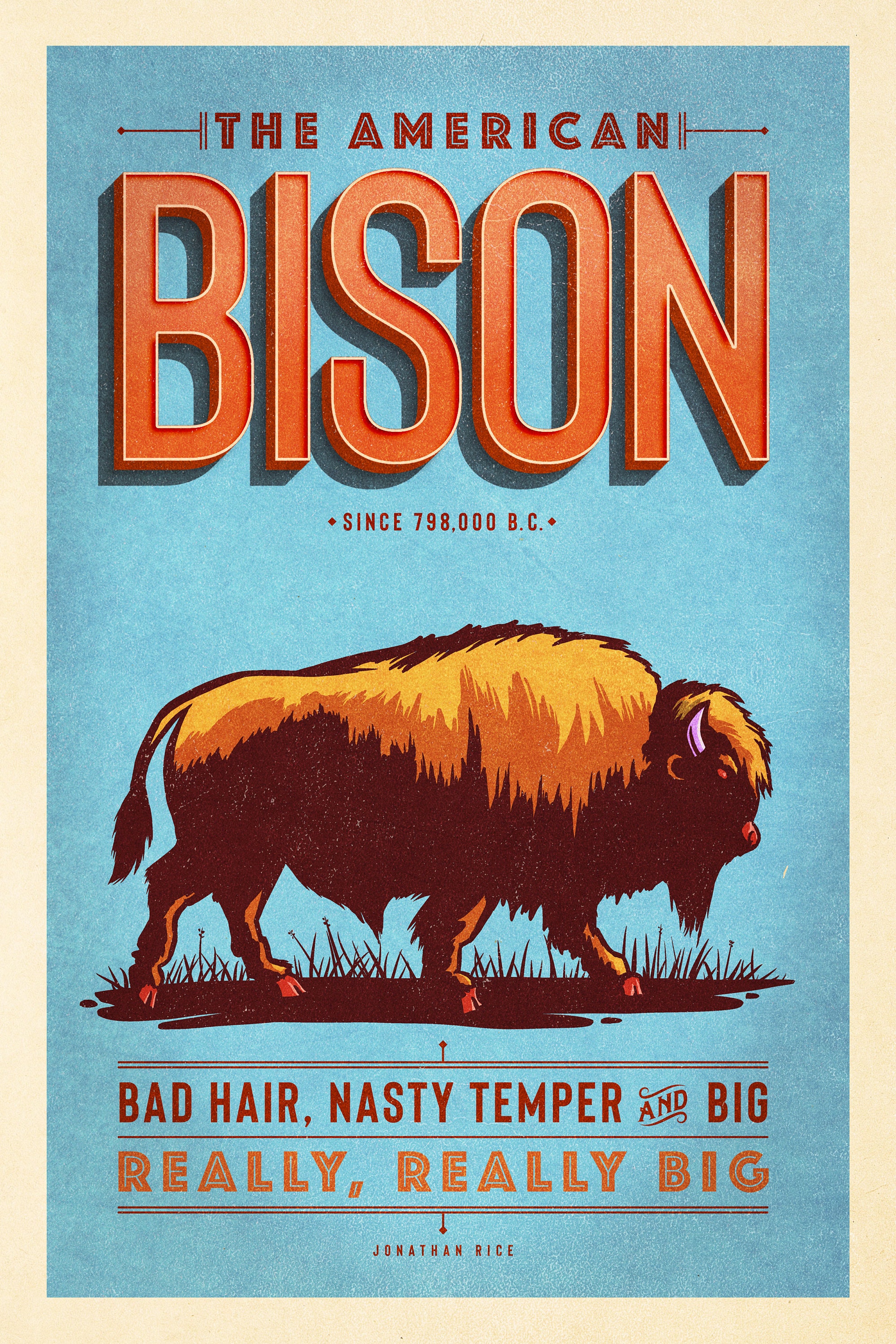 Retro Style Humorous Bison Poster Bison Print American - Etsy