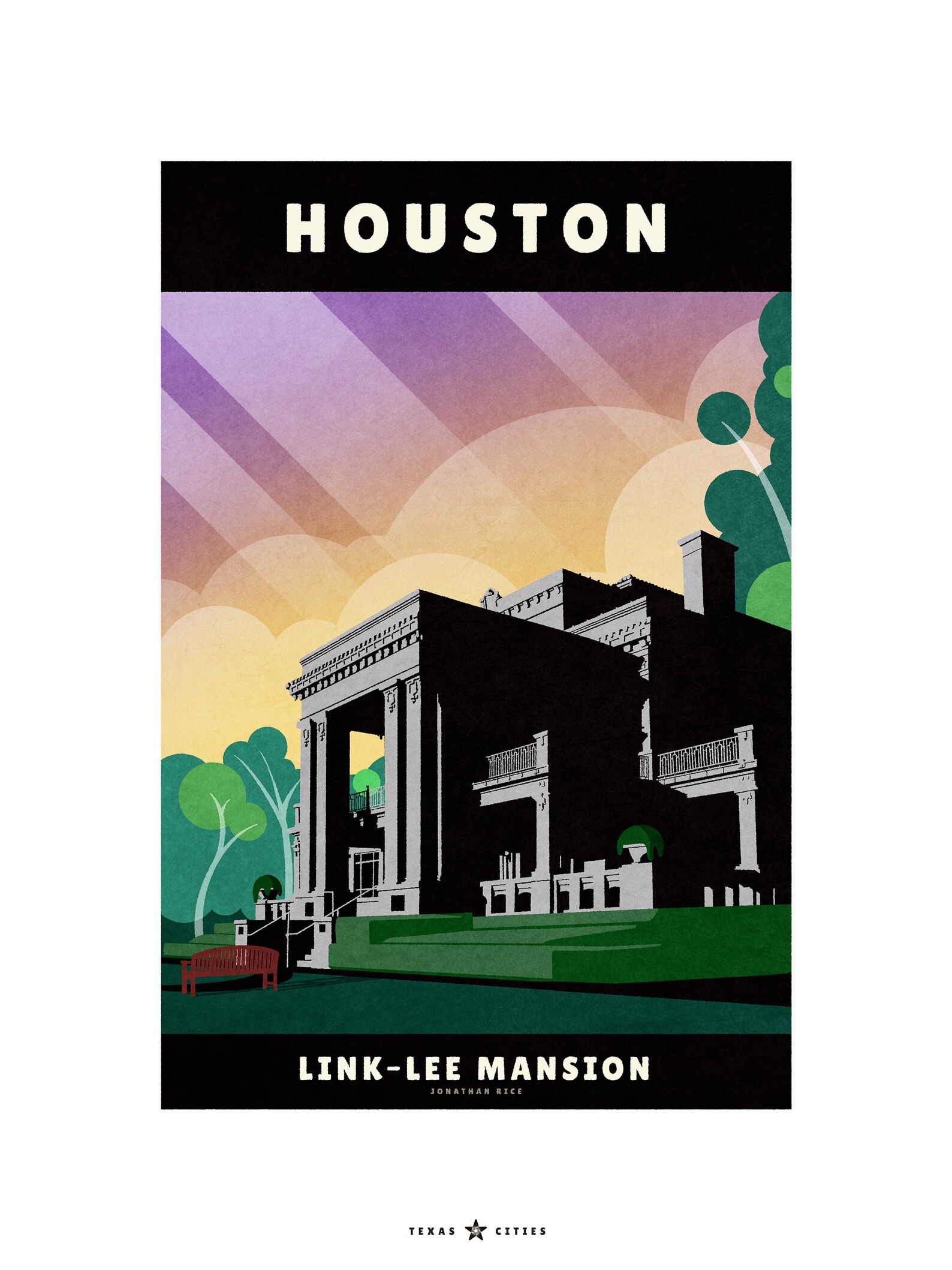 Link-lee Mansion Art Print Houston Texas Travel Poster - Etsy